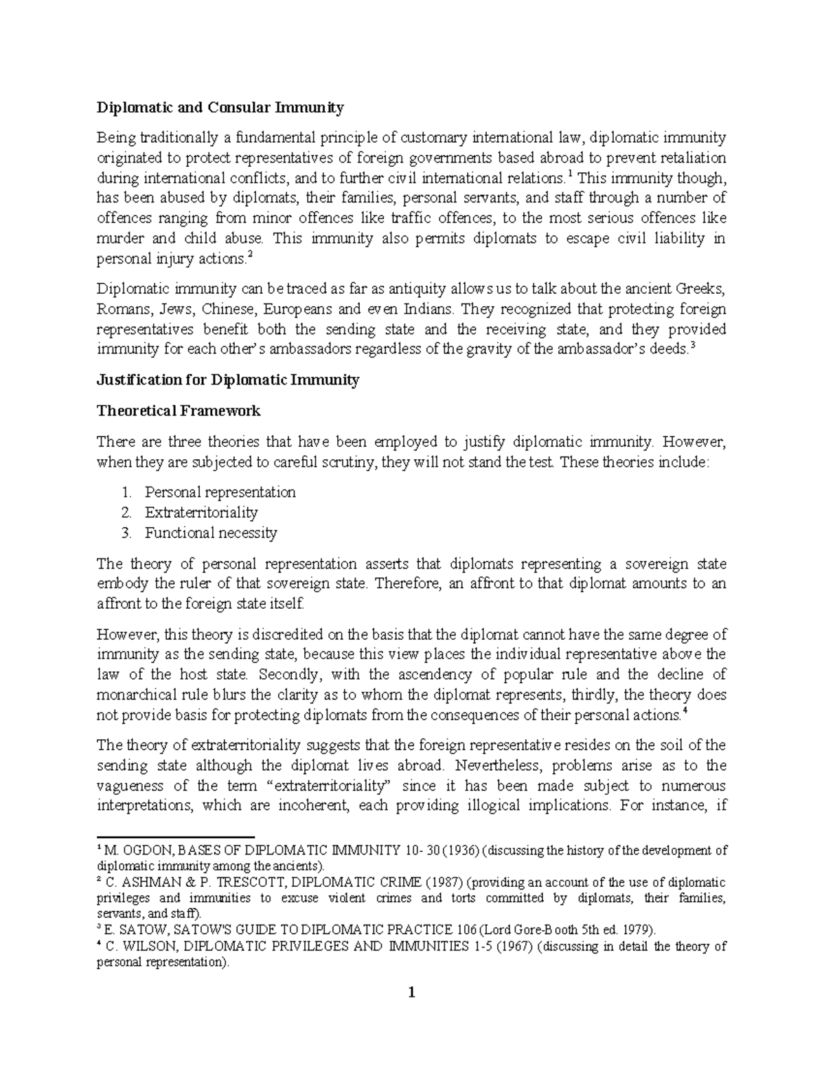 Diplomatic and Consular Immunity - 1 This immunity though, has been ...