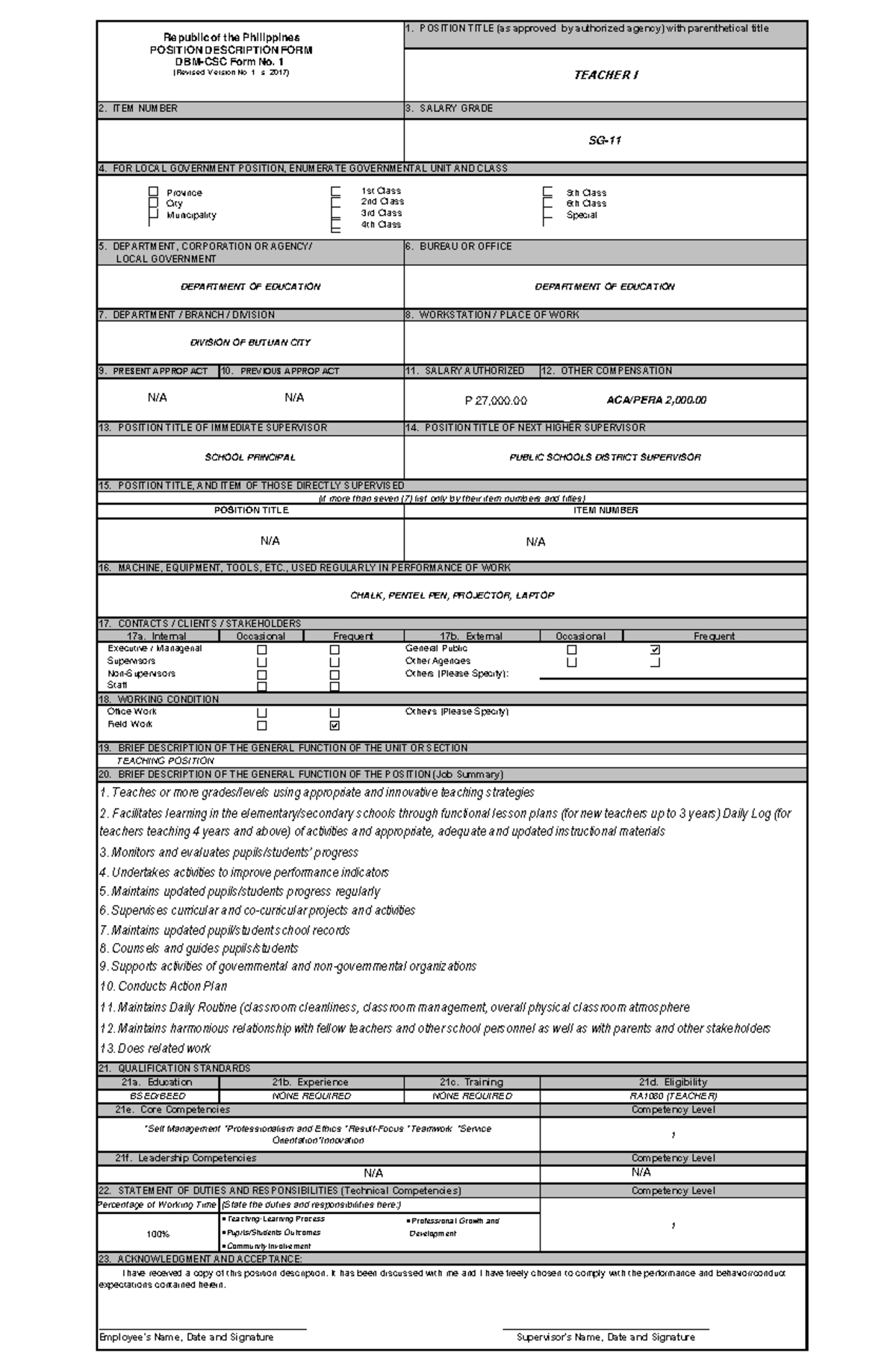 T1 Position Description FORM - 9. PRESENT APPROP ACT 11. SALARY ...