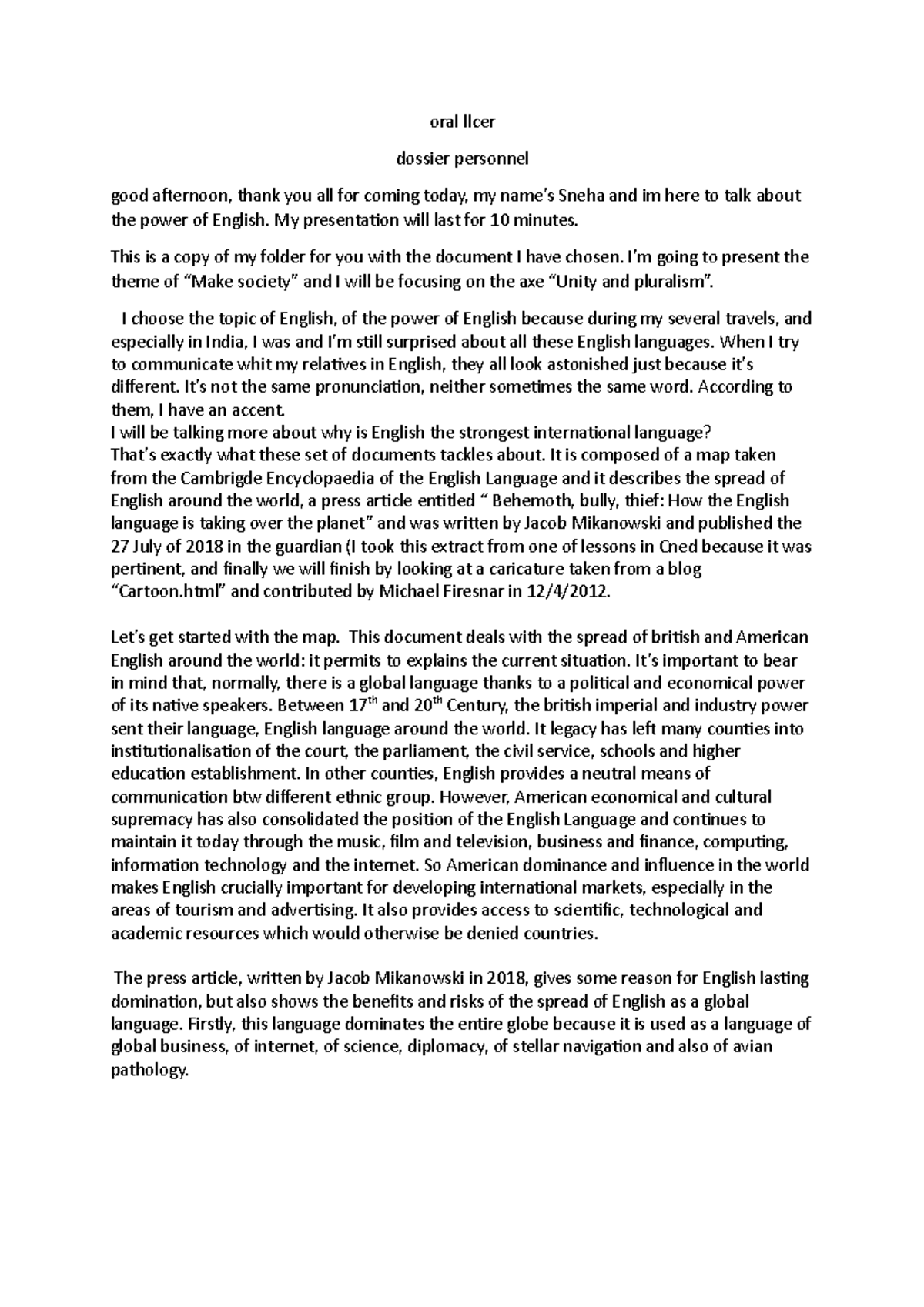 Oral llcer - debut d'oral utilisé pour le bac - oral llcer dossier ...