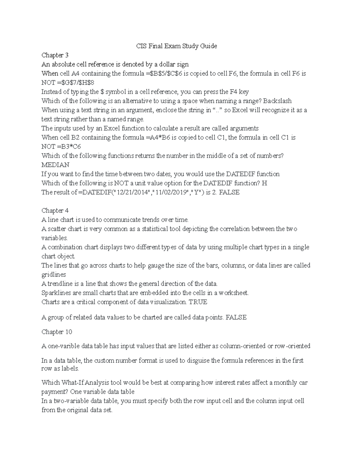 CIS Final Exam Study Guide - CIS Final Exam Study Guide Chapter 3 An ...