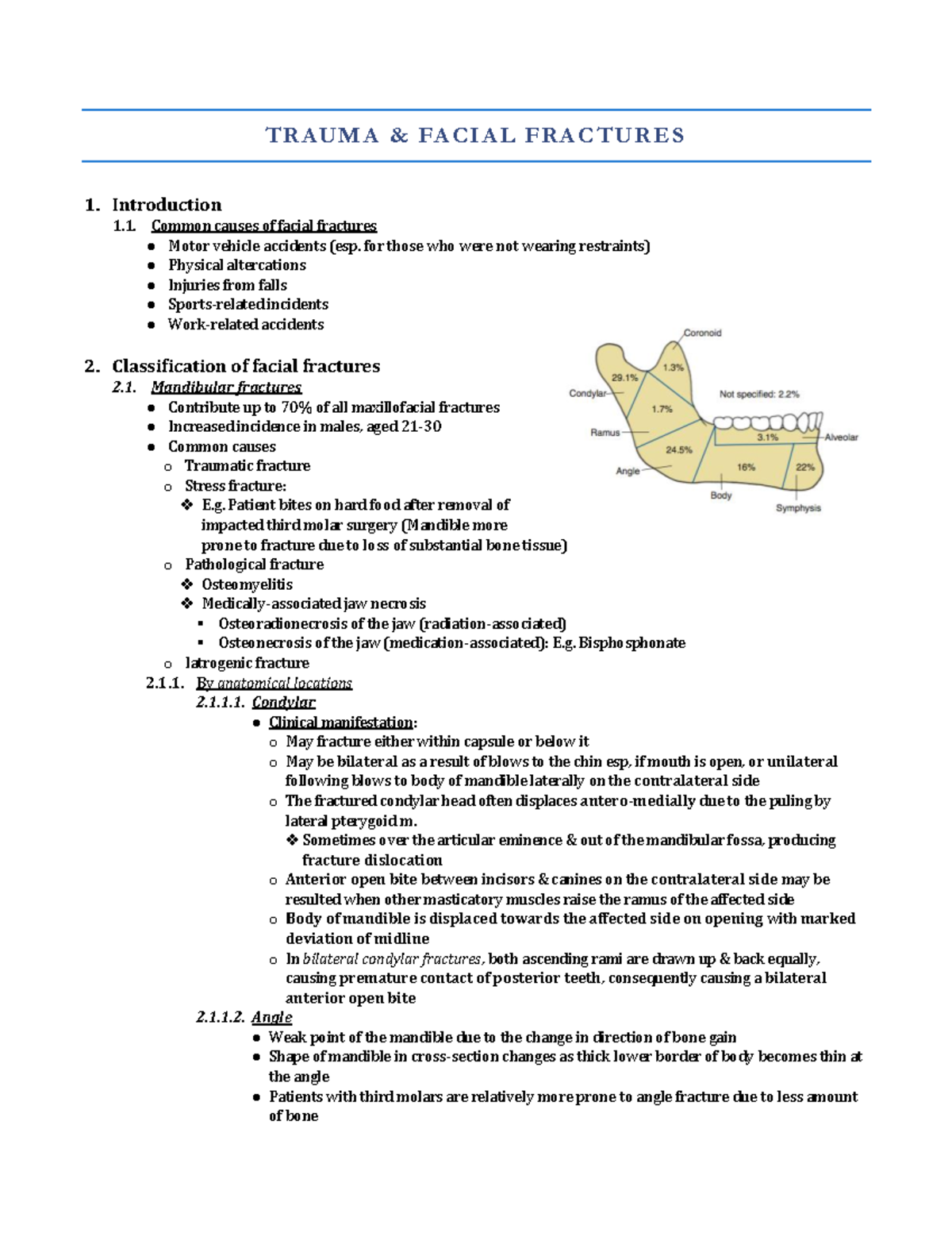 Facial fractures - T R AUM A FAC IA L FR AC TUR ES 1. Introduction 1 ...