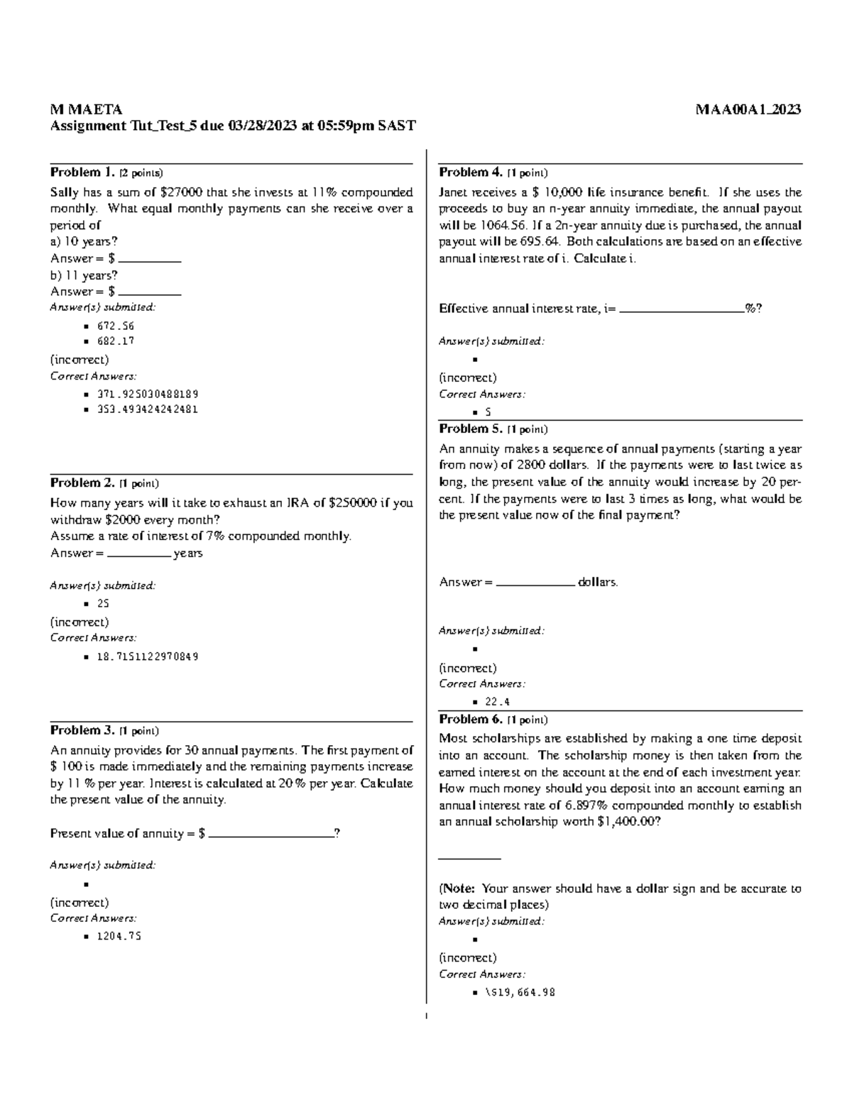 MAA00A1 2023.223040265.Tut Test 5 - M MAETA MAA00A1 2023 Assignment Tut ...