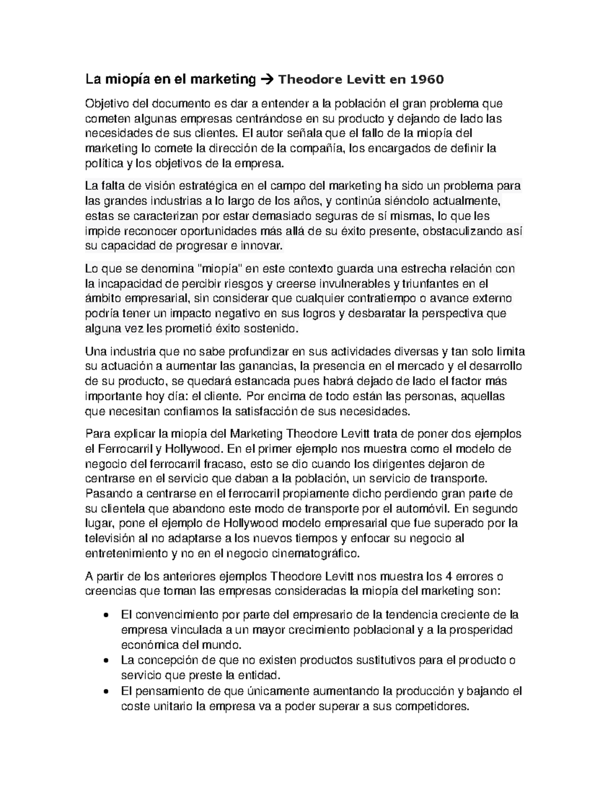 Apuntes Miopia EN EL Marketing - La miopía en el marketing Theodore ...