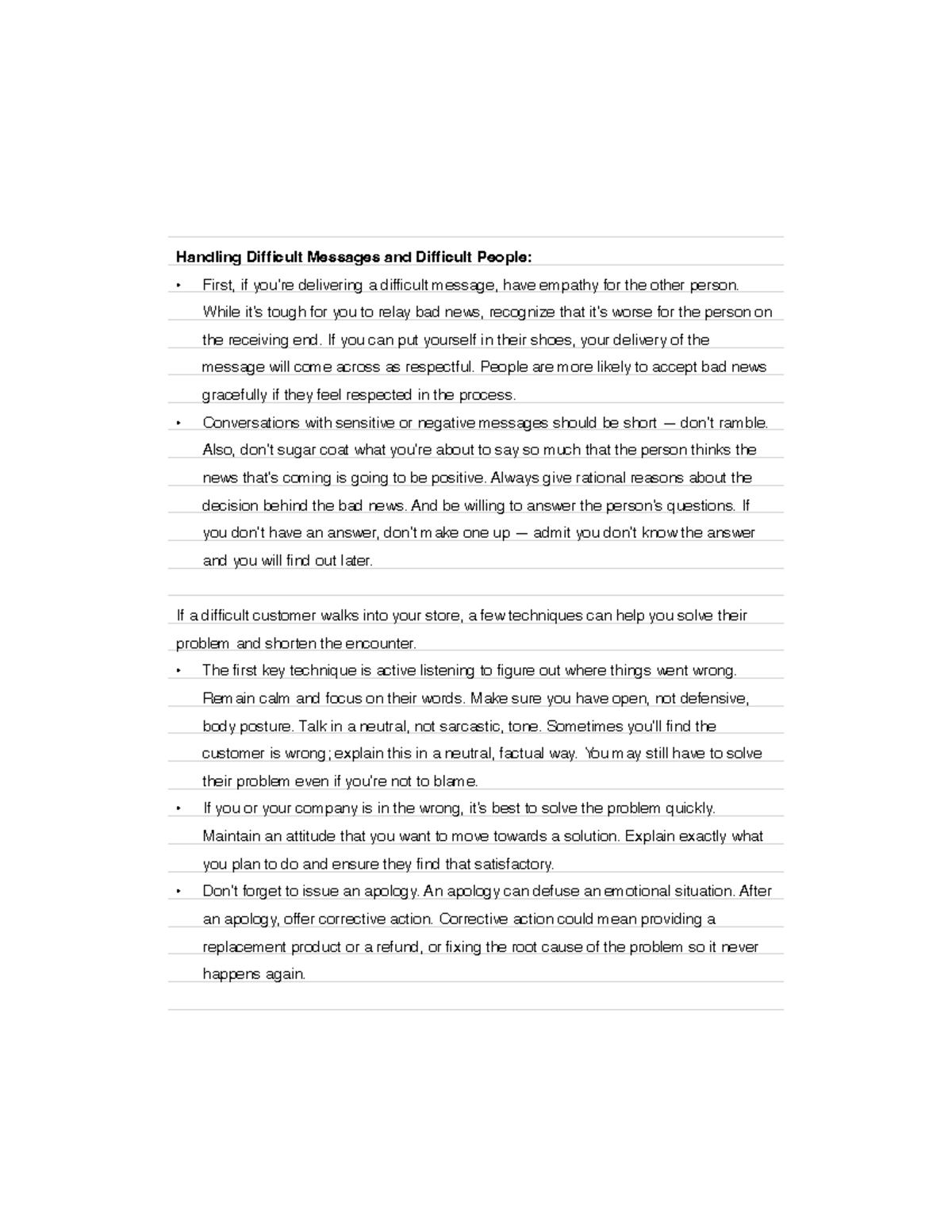 COMM 243 handling difficult people - Handling Difficult Messages and ...