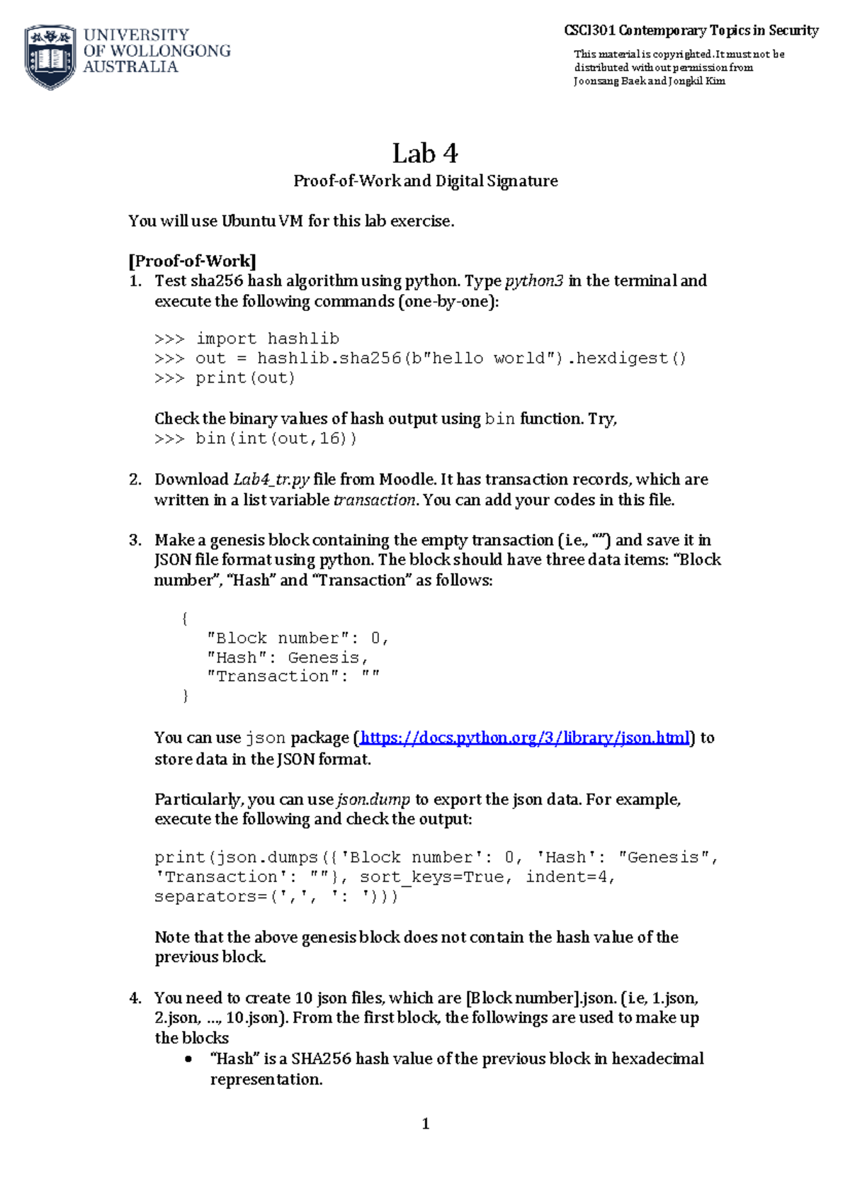 Lab4 - Lab 4 - This material is copyrighted. It must not be distributed without permission from ...