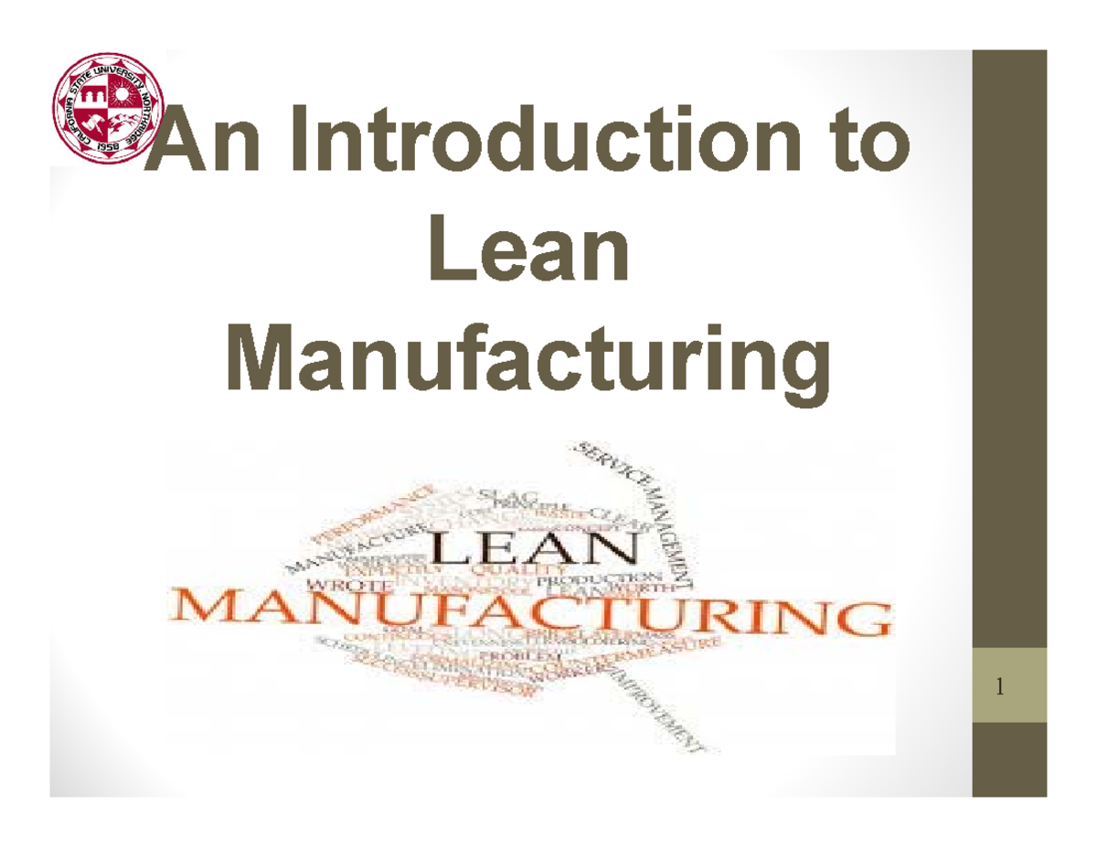 1. MSE 507 - Introduction to Lean - 1 An Introduction to Lean ...