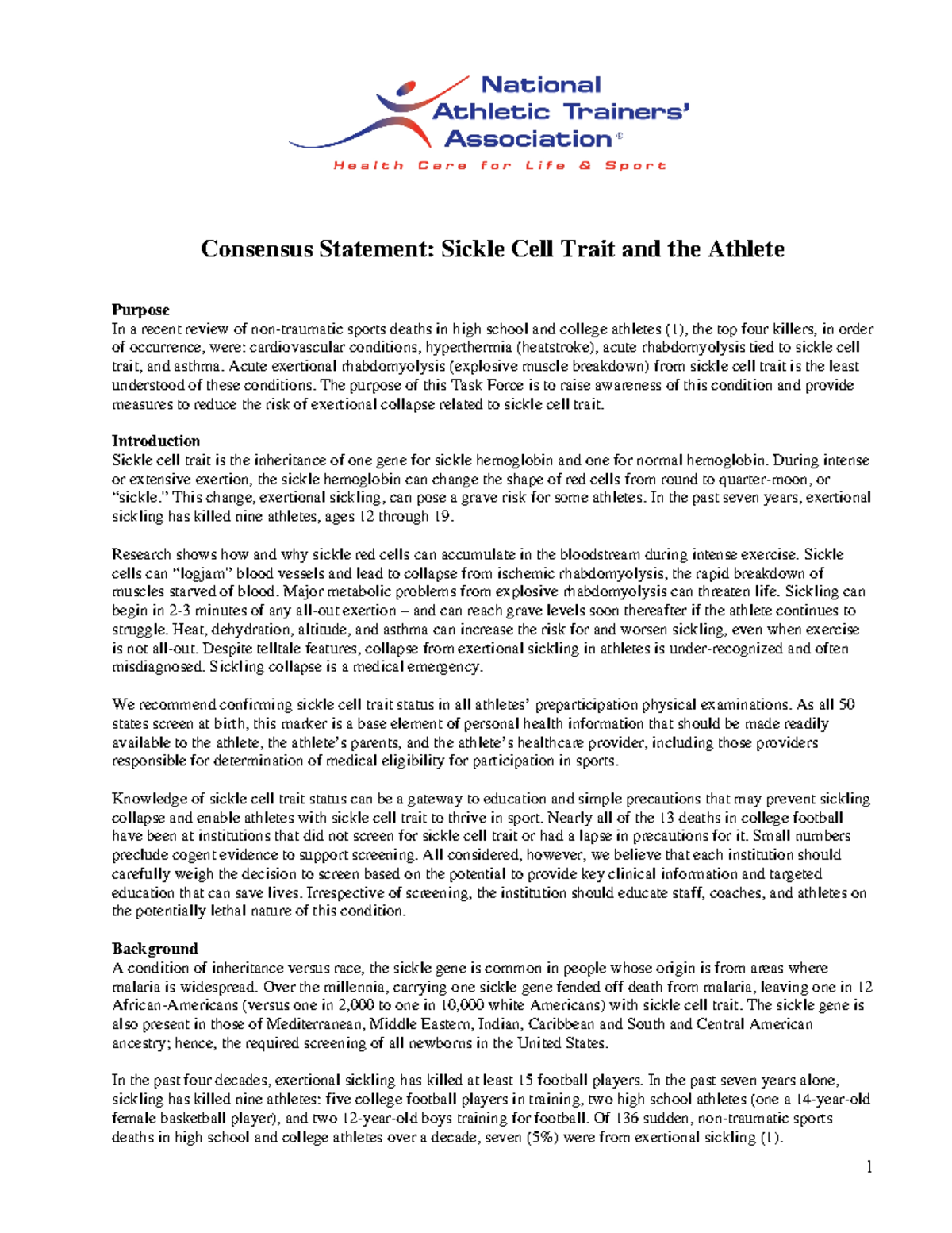 Sicklecelltraitandtheathlete - Consensus Statement: Sickle Cell Trait ...