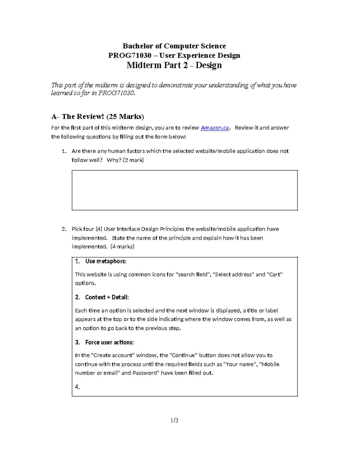 Midterm Design Part 2 Lab 1 - Bachelor of Computer Science PROG71030 ...