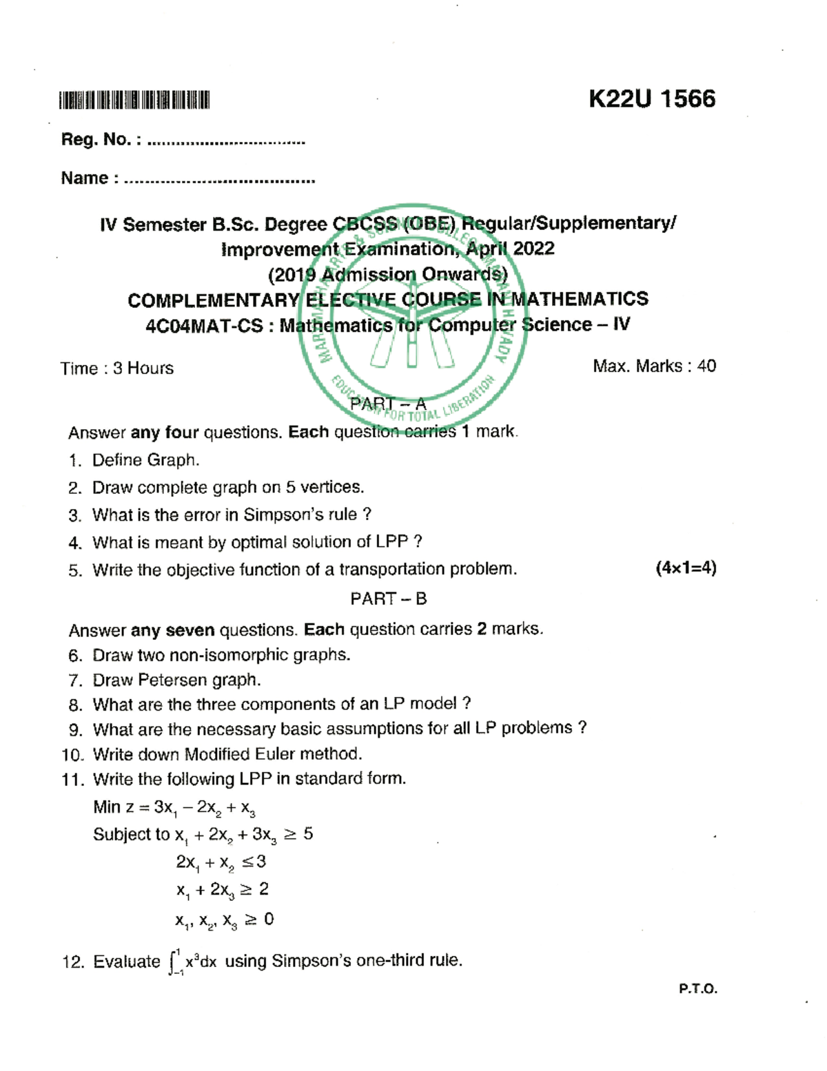 4C04 MAT-CS Mathematics FOR Computer Science IV - computer science ...