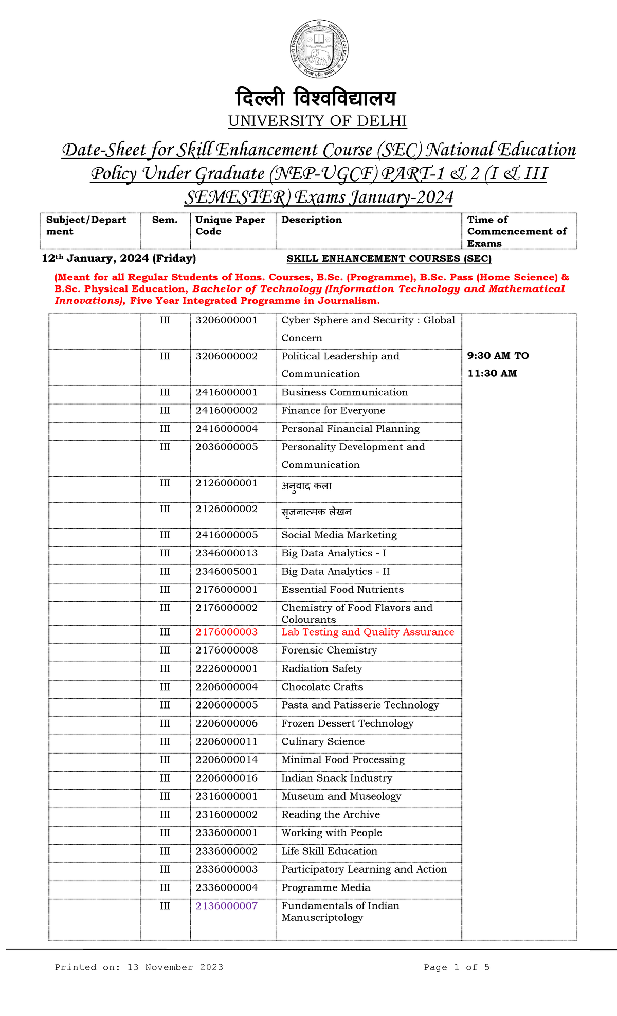 2023-11-13-CBCS-NEP-SEC Paper Sem. III-I - fnYyh fo’ofo|ky; UNIVERSITY ...