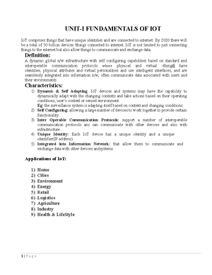 Unit1 - Iot notes - INTERNET OF THINGS UNIT- 1 Fundamentals of IOT ...