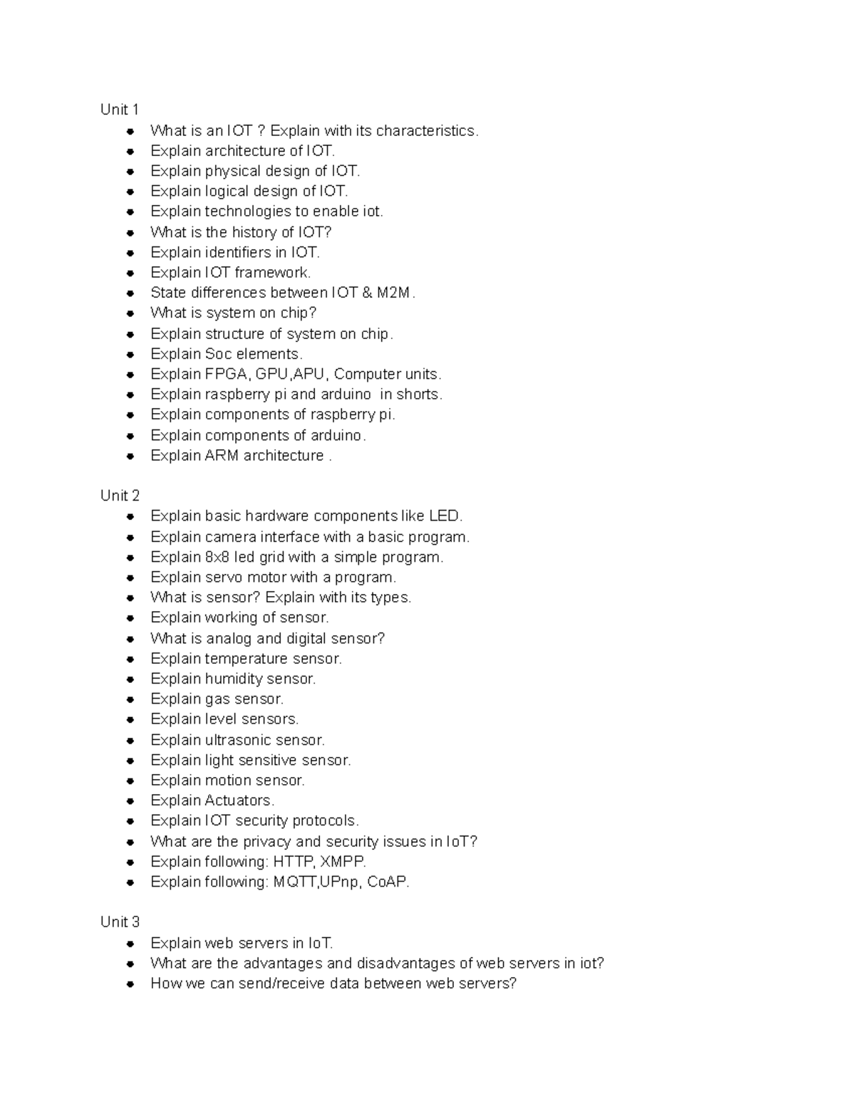 Io T qes bank - Question Bank for practice - Unit 1 What is an IOT ...