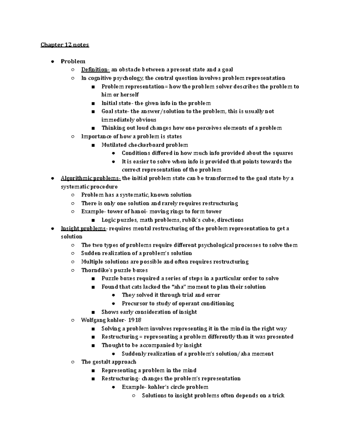 PSY341 Exam 3 Notes Chapter 12 - Chapter 12 notes Problem Definition ...