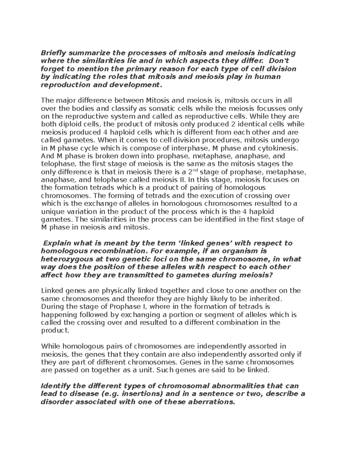 Journal#6 - journal #6 - Briefly summarize the processes of mitosis and ...