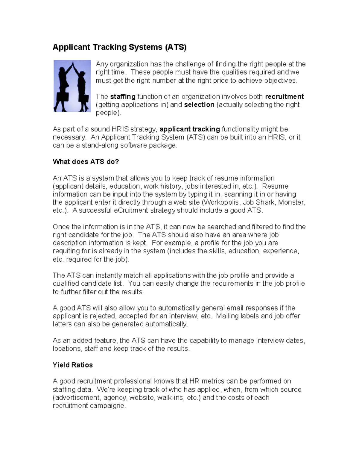 Notes 16 - provided by professor - Applicant Tracking Systems (ATS) Any ...