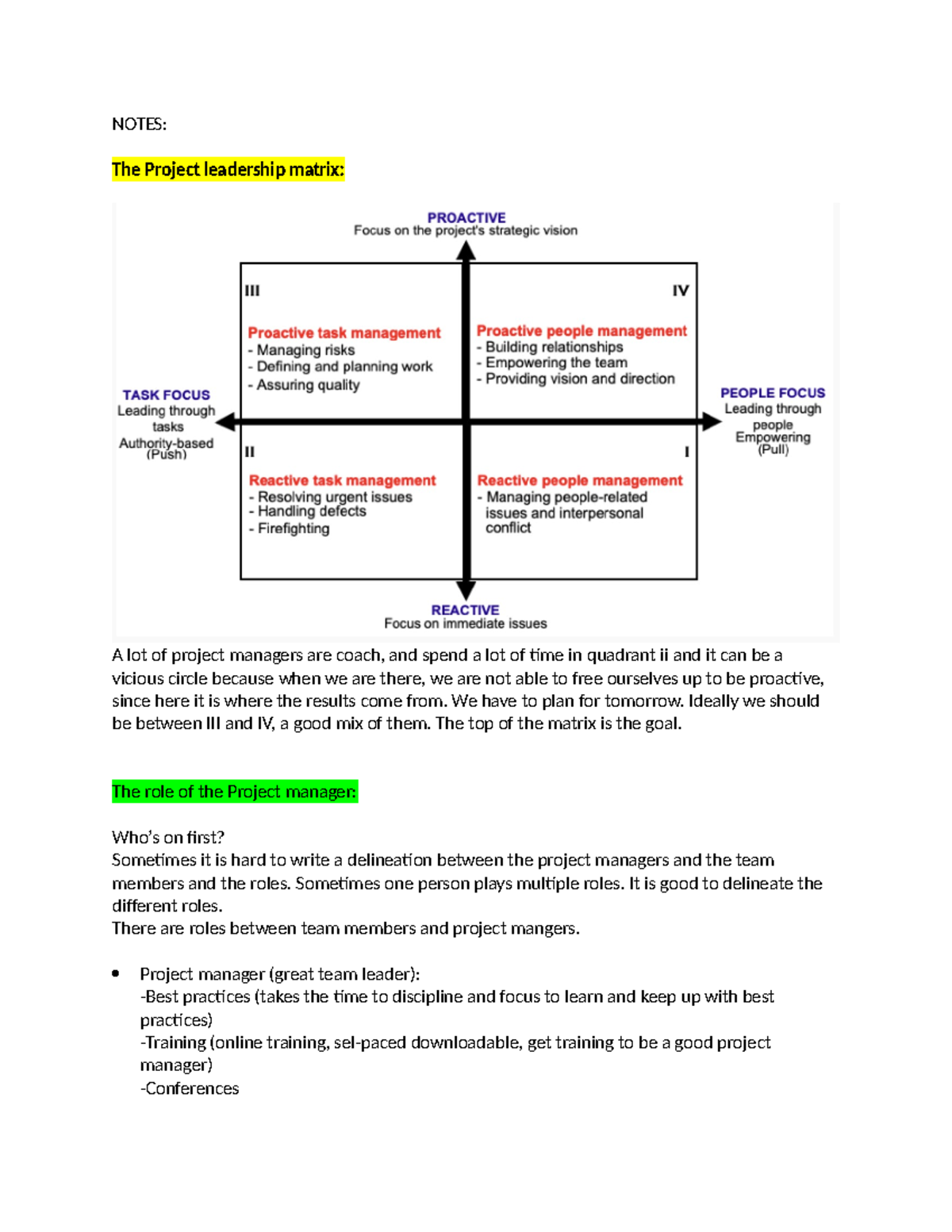 Notes - NOTES: The Project leadership matrix: A lot of project managers ...