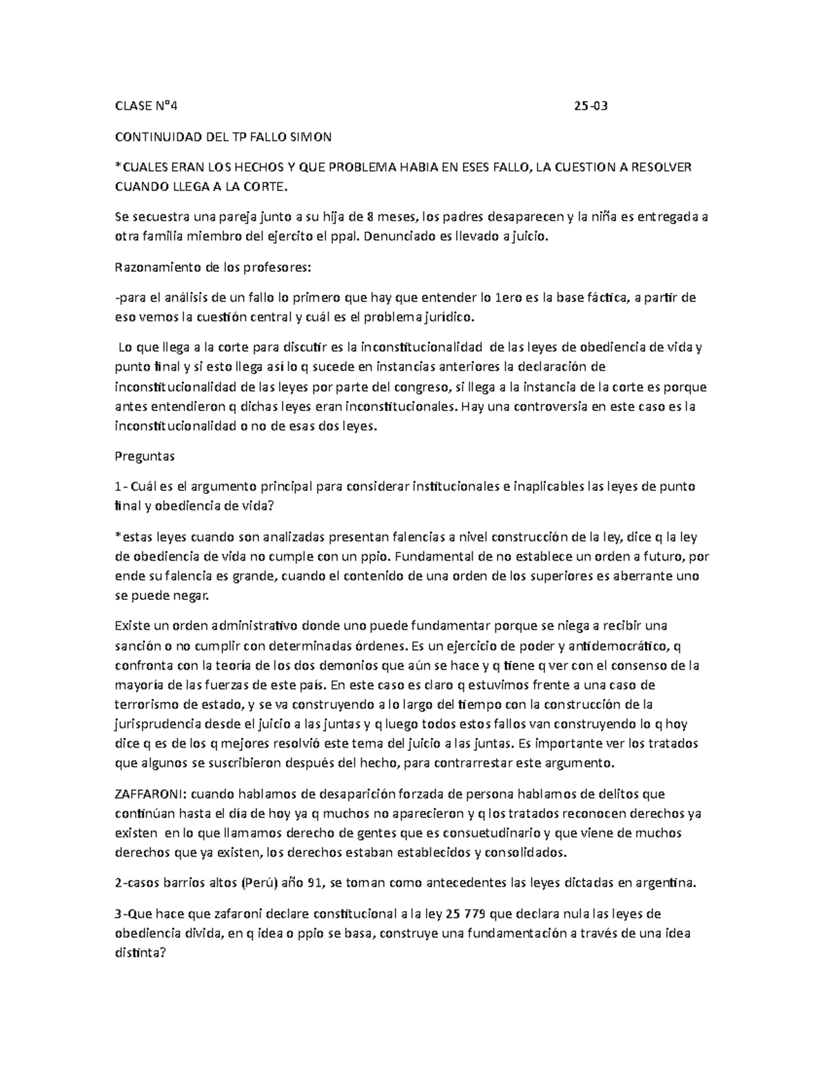 Clase n 5 - CLASE N°4 25- CONTINUIDAD DEL TP FALLO SIMON *CUALES ERAN ...