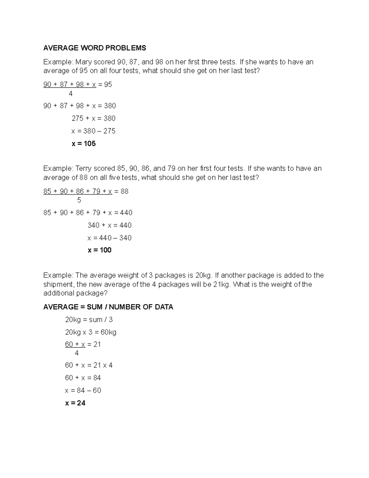 Average WORD Problems - Also for CIVIL SERVICE REVIEWER. - AVERAGE WORD ...