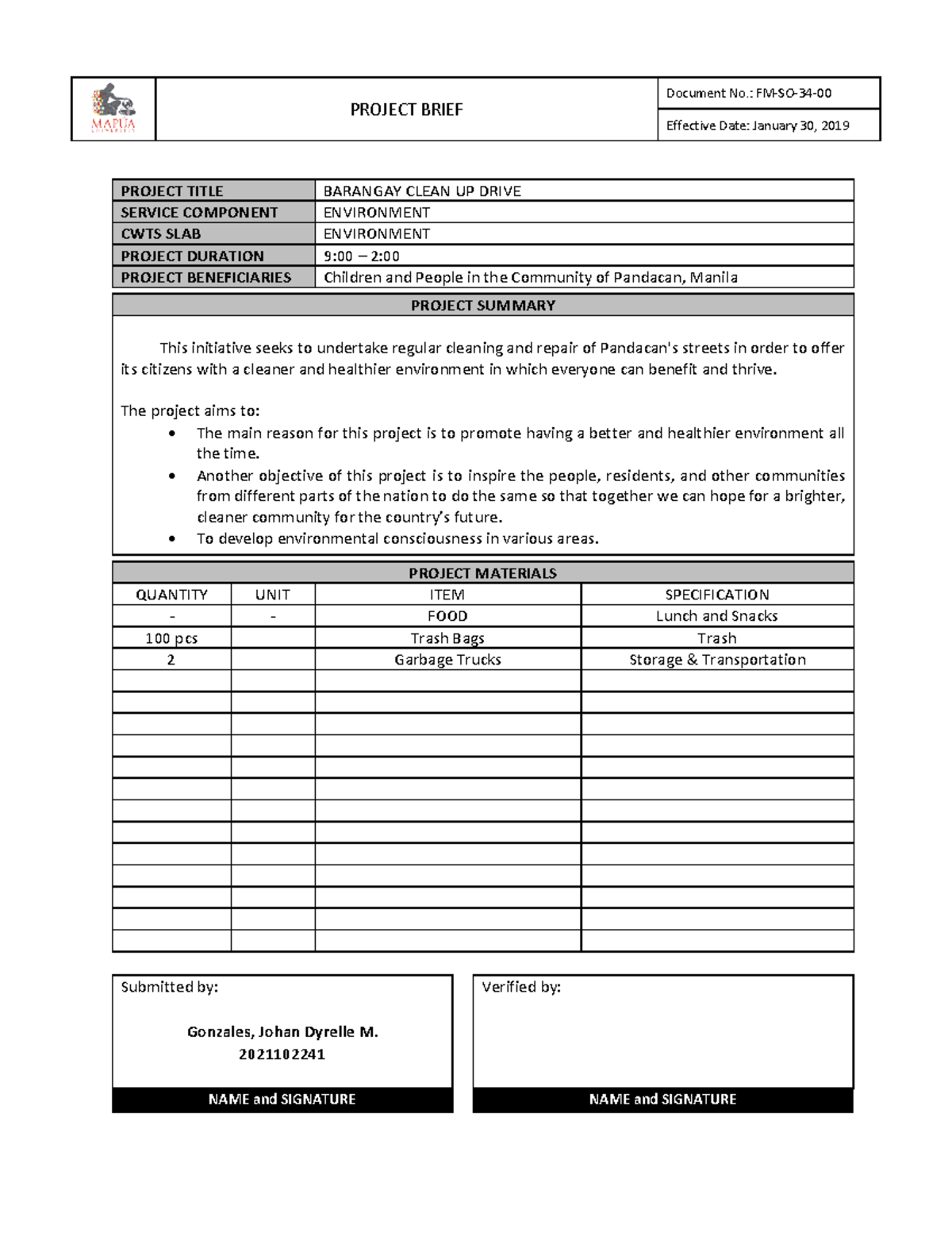 Gonzales JD-CWTS102-AM12-PB - PROJECT BRIEF Document No.: FM-SO-34 ...