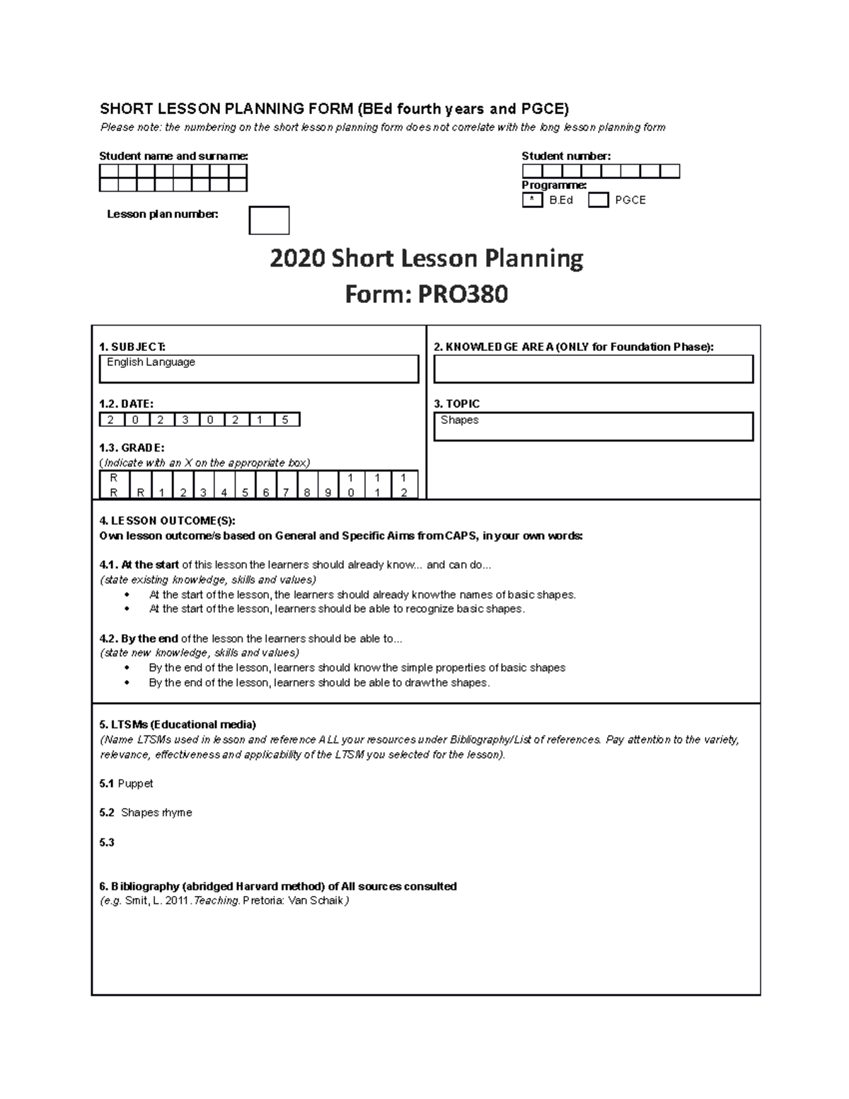 Shapes%20lesson%20plan - Short Lesson Planning Form (bed Fourth Years