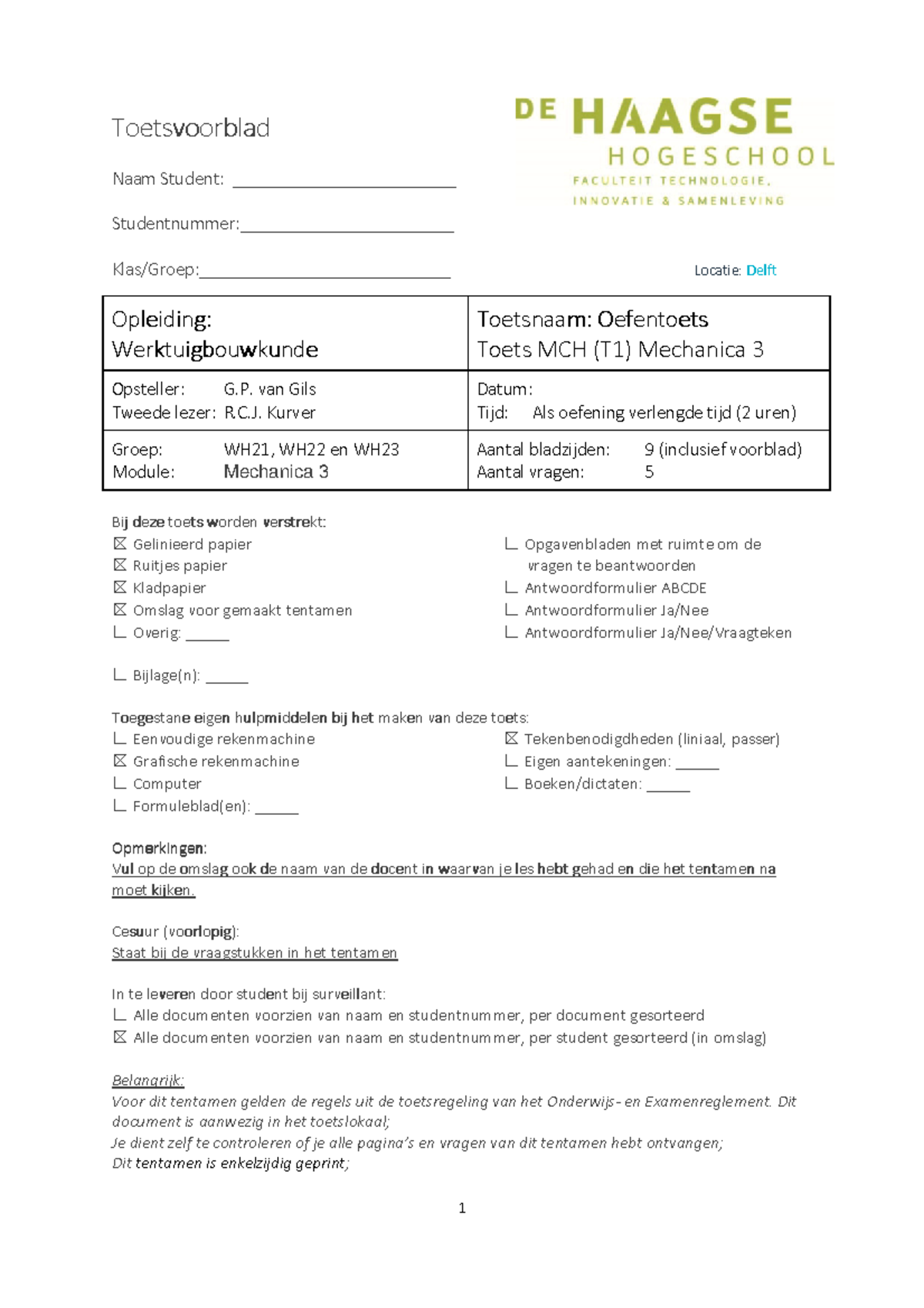 Voorbeeld Toets mch3 mei 2018 - Warning: TT: undefined function: 32 - Studeersnel