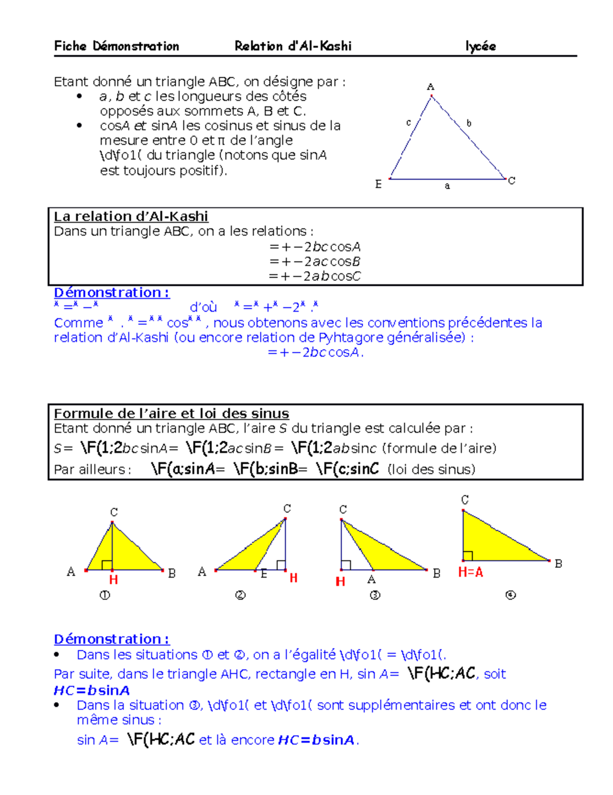 Triangle Al-kashi - demonstration mathematique - Fiche Démonstration ...