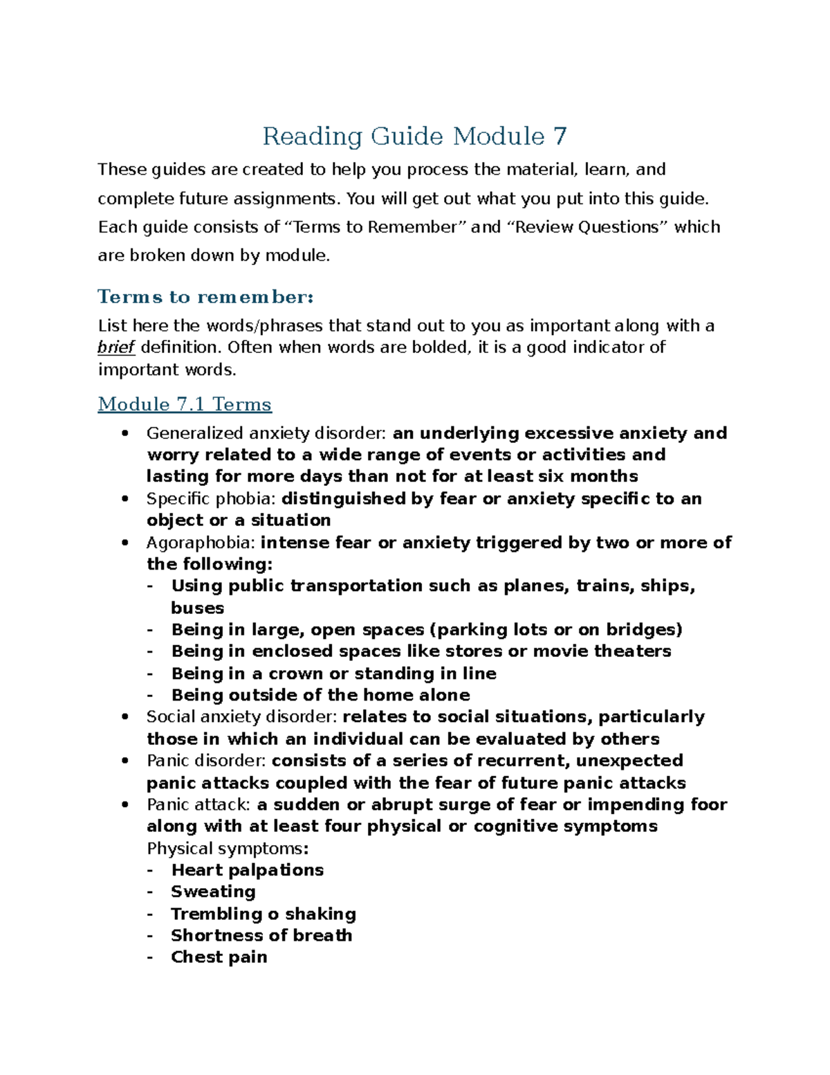 Reading Guide Module 7 - You will get out what you put into this guide. Each guide consists of ...
