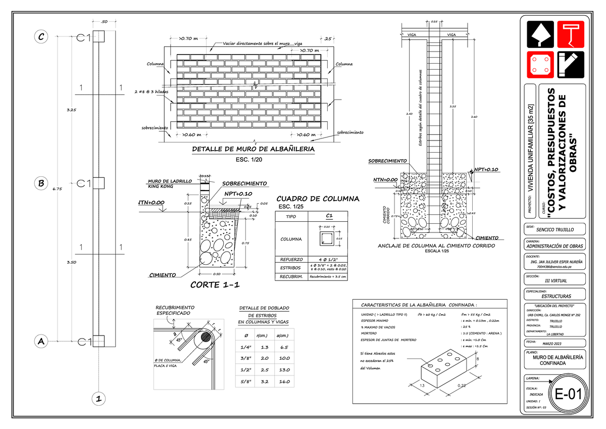 Plano DE MURO DE Albañilería - Estructuras sap - Studocu