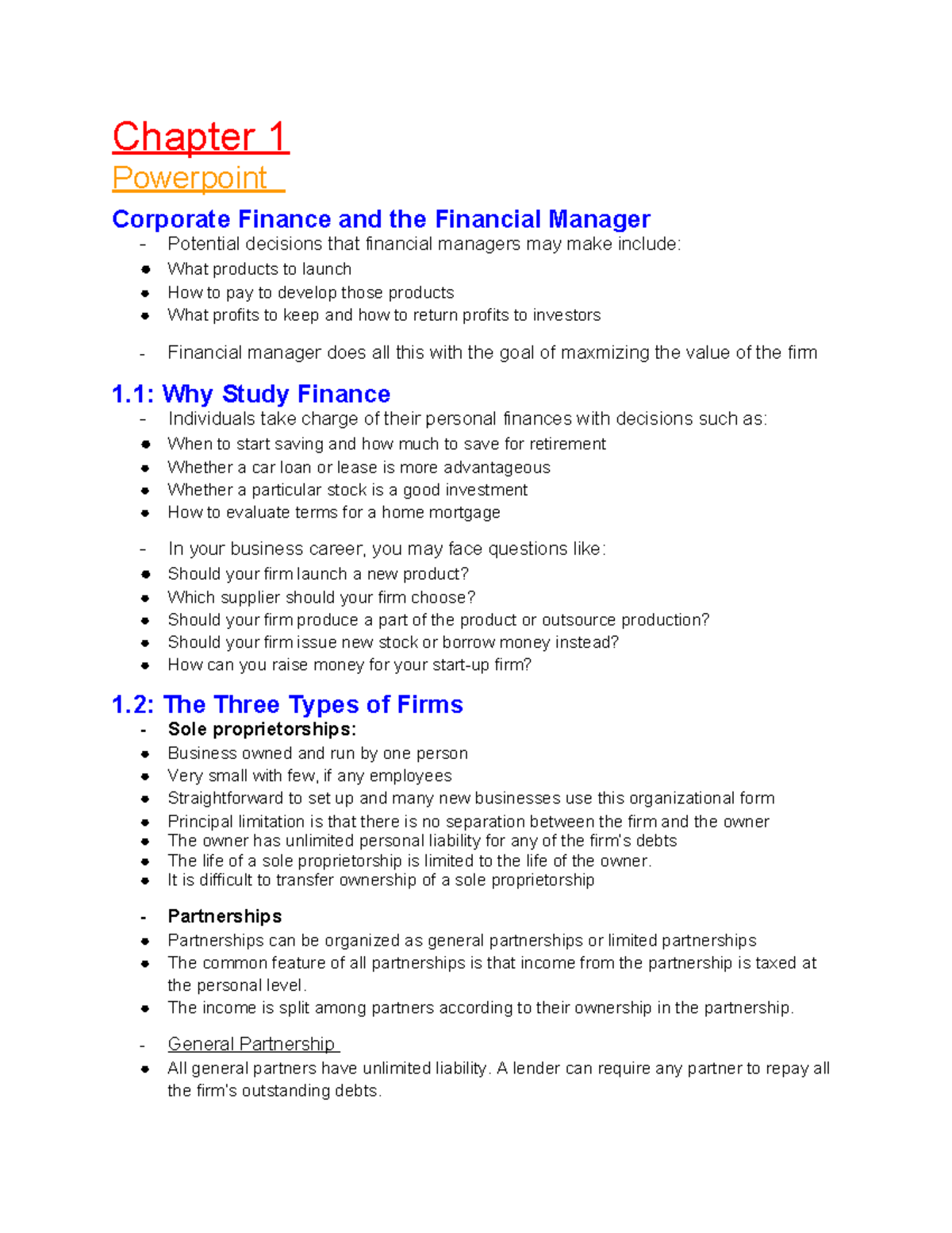 Week 1 (Chapter 1 and Chapter 2) - Chapter 1 Powerpoint Corporate ...