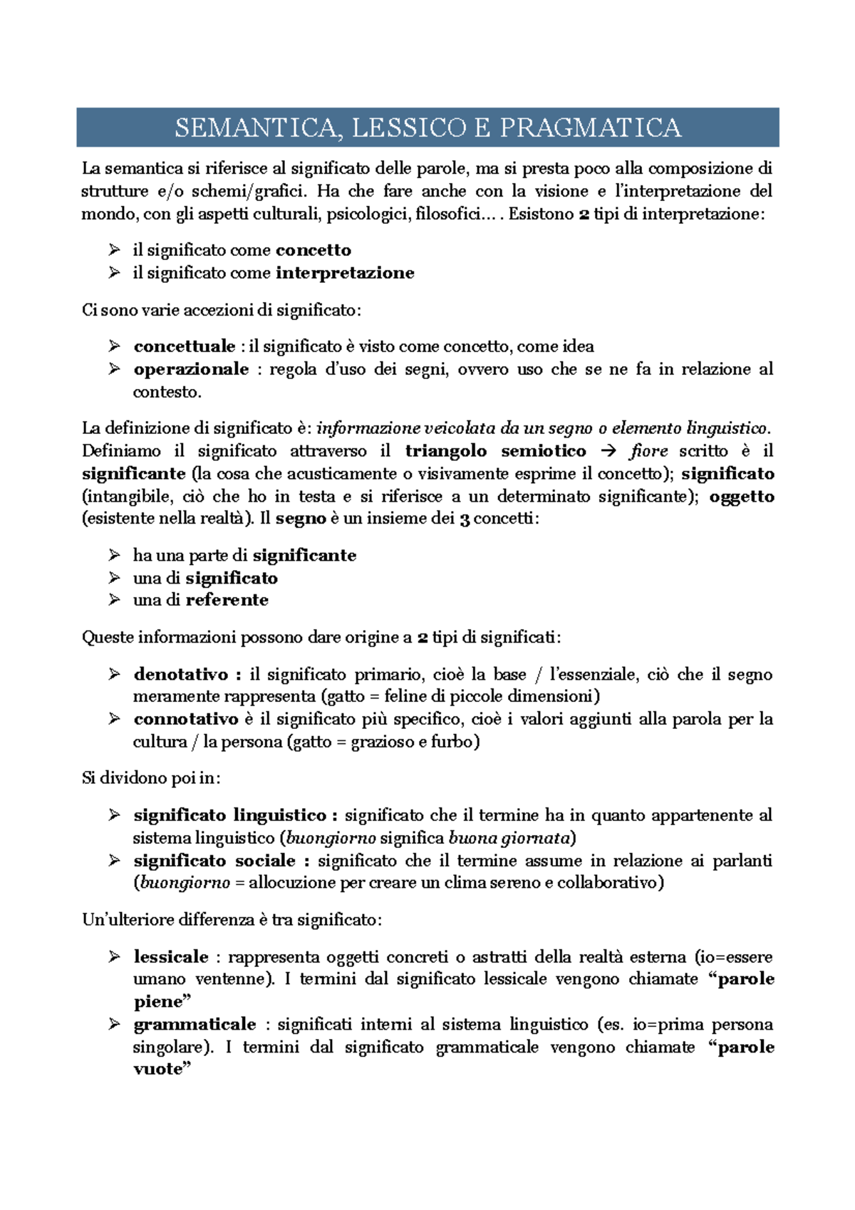 5. Semantica, lessico e pragmatica - SEMANTICA, LESSICO E PRAGMATICA La semantica si riferisce ...