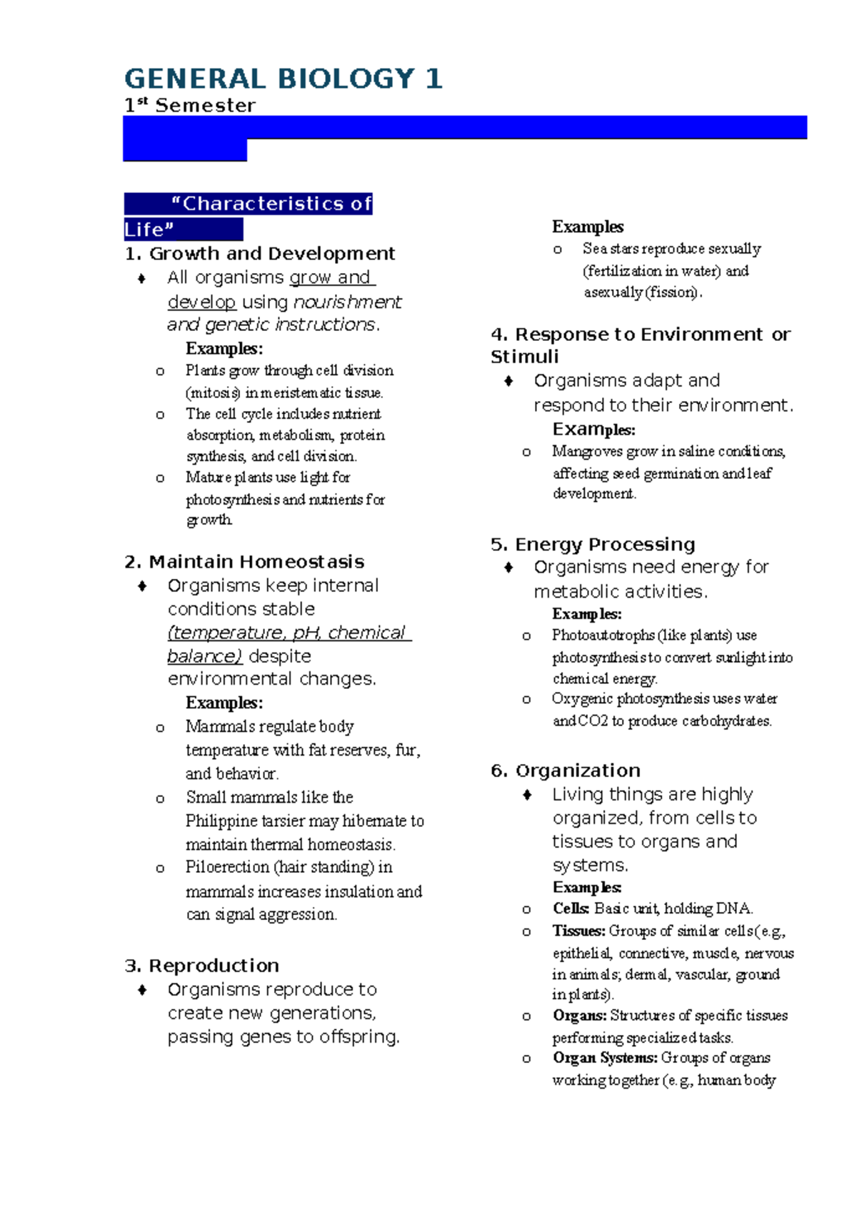 General Biology 1 - 1 st Semester - Studocu