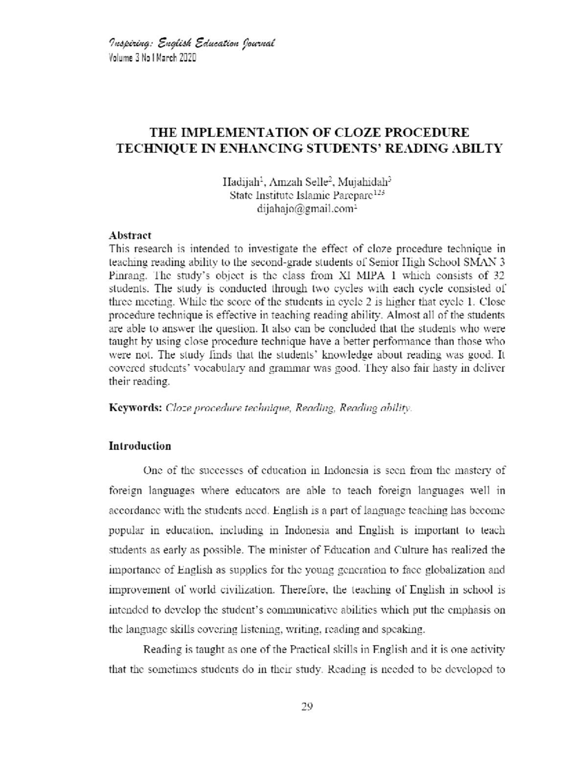The Implementation of Cloze Procedure Technique in Enhancing Students ...
