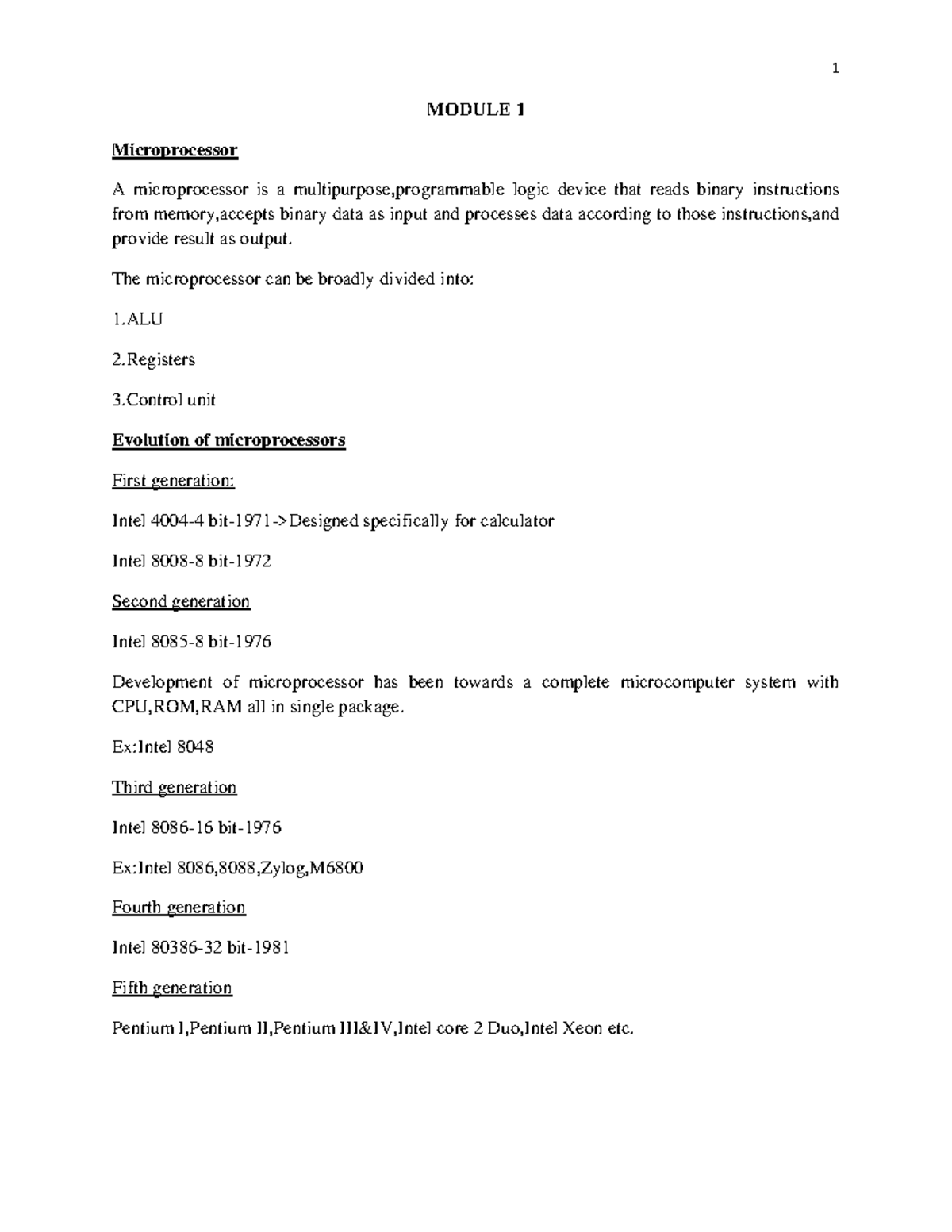 Mp notes till mod 4 - Mp unit 4 - MODULE 1 Microprocessor A ...