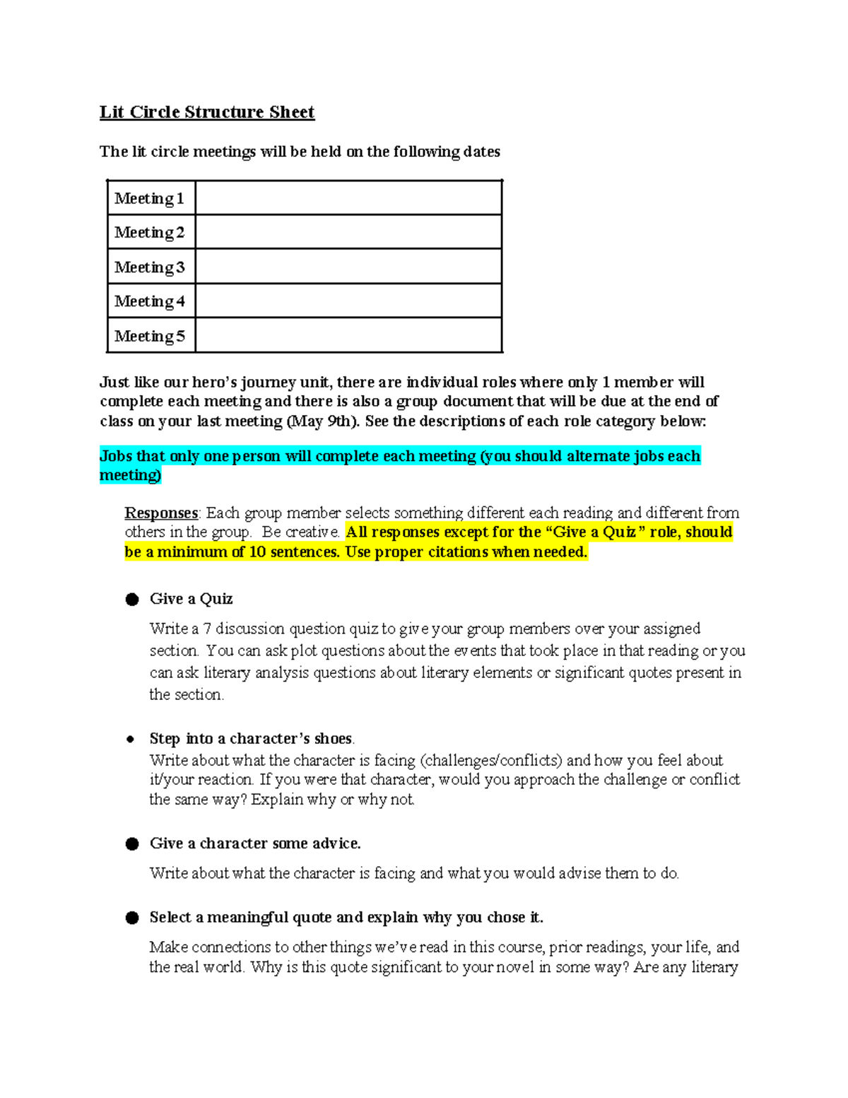 Mr. Duncan's Lit Circle Structure Sheet-3 3 - Lit Circle Structure ...
