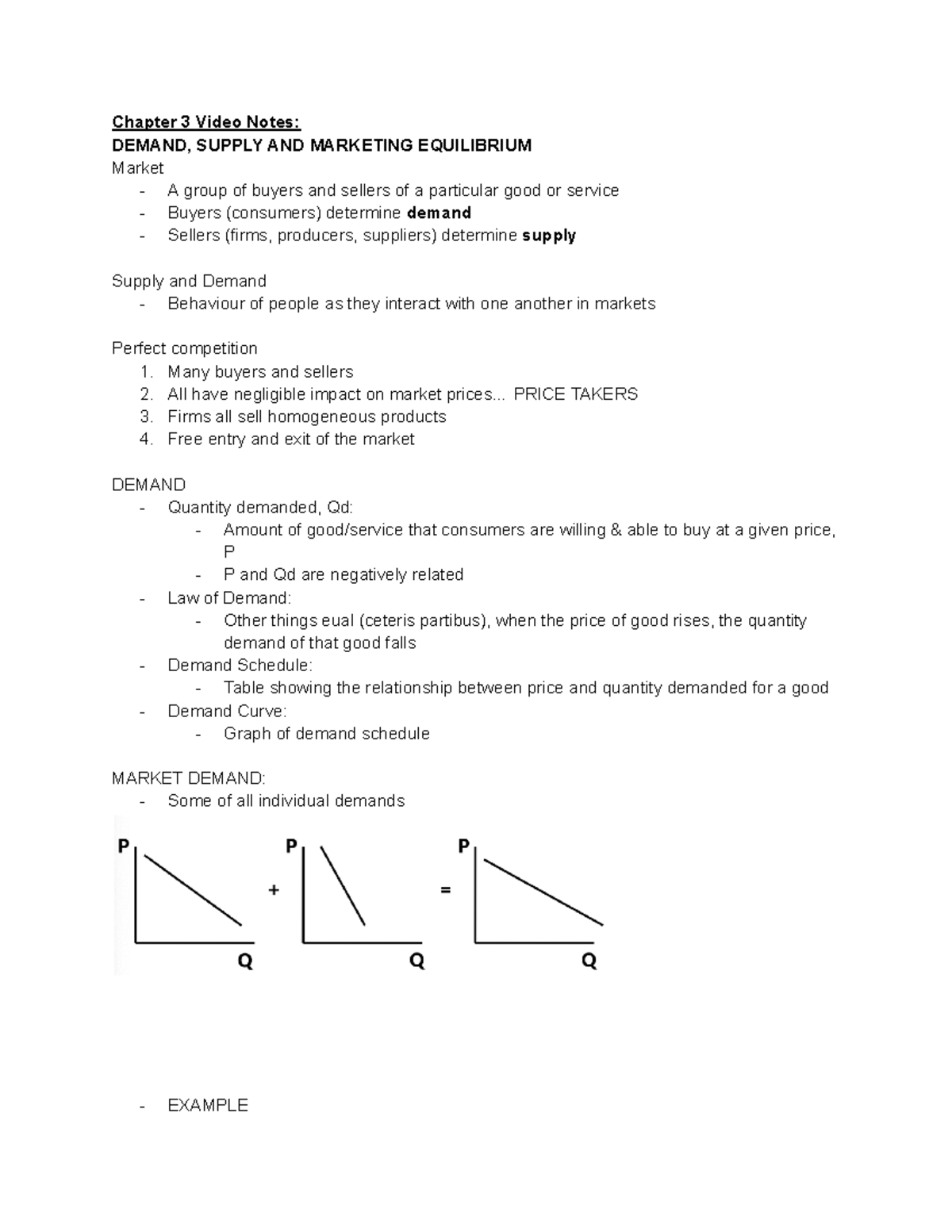 Chapter 3 Lecture Notes Chapter 3 Video Notes Demand Supply And Marketing Equilibrium