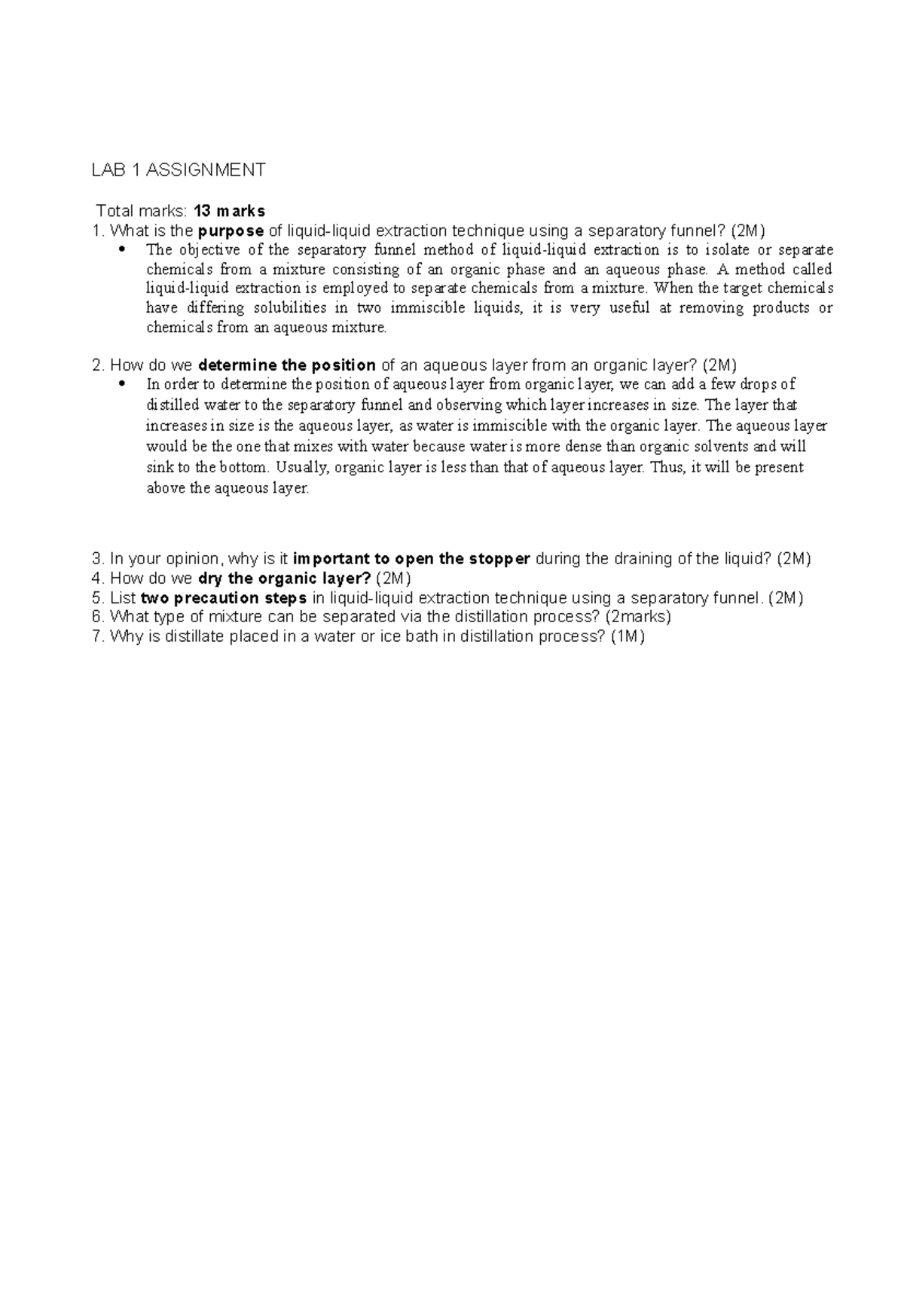 LAB 1 Assignment - LAB 1 ASSIGNMENT Total marks: 13 marks 1. What is the purpose of liquid ...
