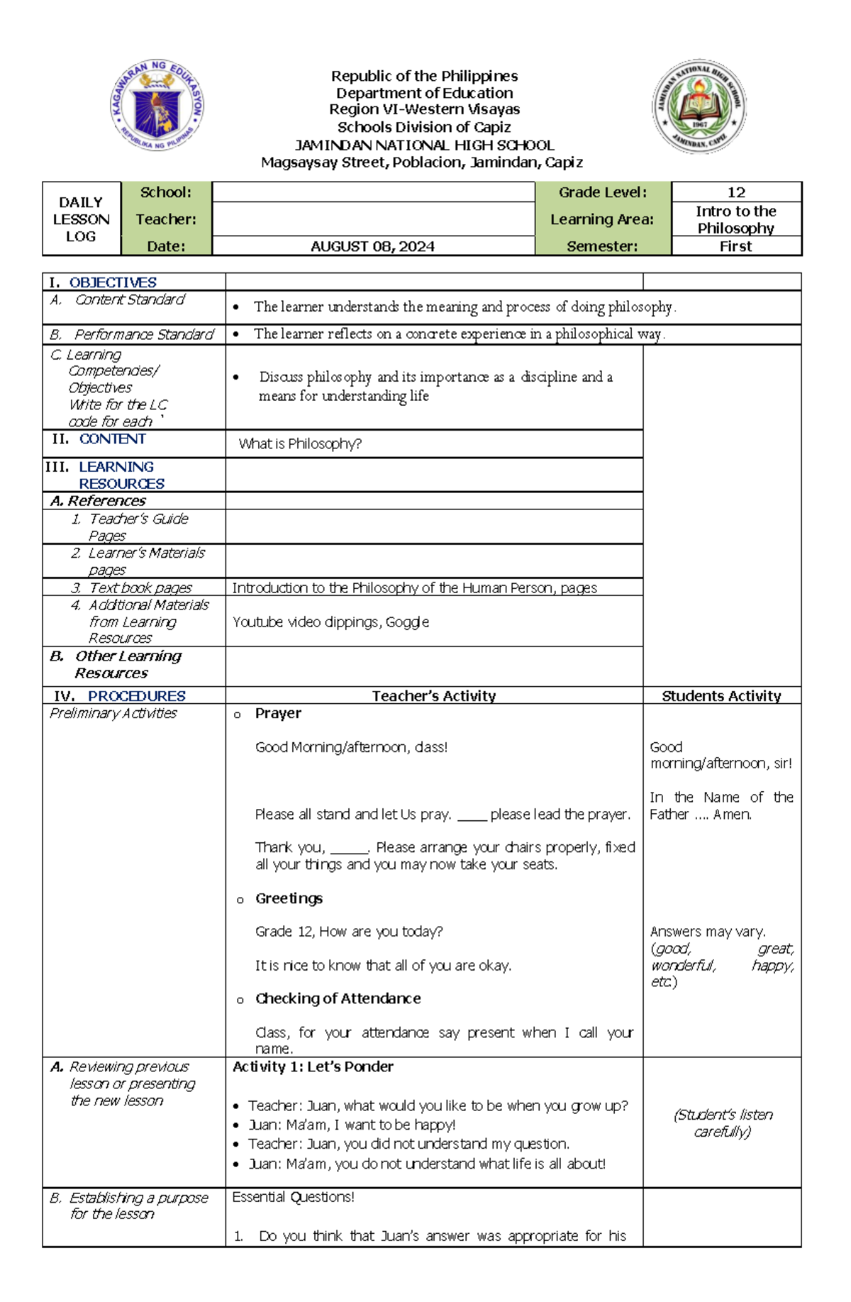 IPHP DLL W1 - Detailed Lesson Plan - Republic of the Philippines ...