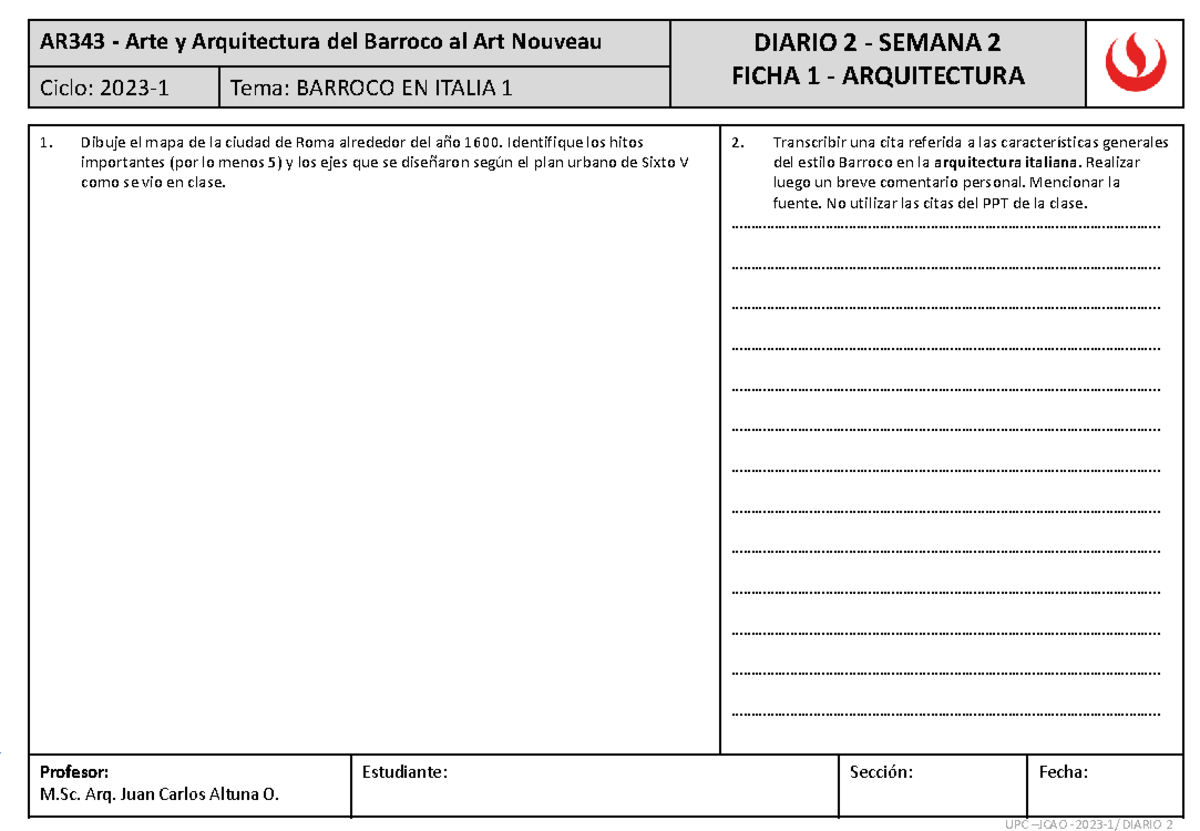 AR343 Diario 2 DD2-1 Ficha 1 - AR343 - Arte y Arquitectura del Barroco al Art Nouveau DIARIO 2 ...