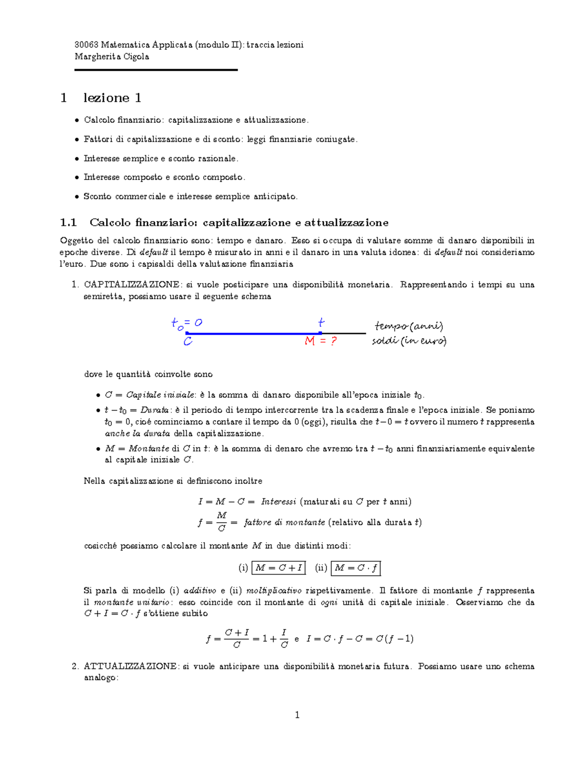 Teachin Notes CF 1 2 - 30063 Matematica Applicata (modulo II): traccia ...