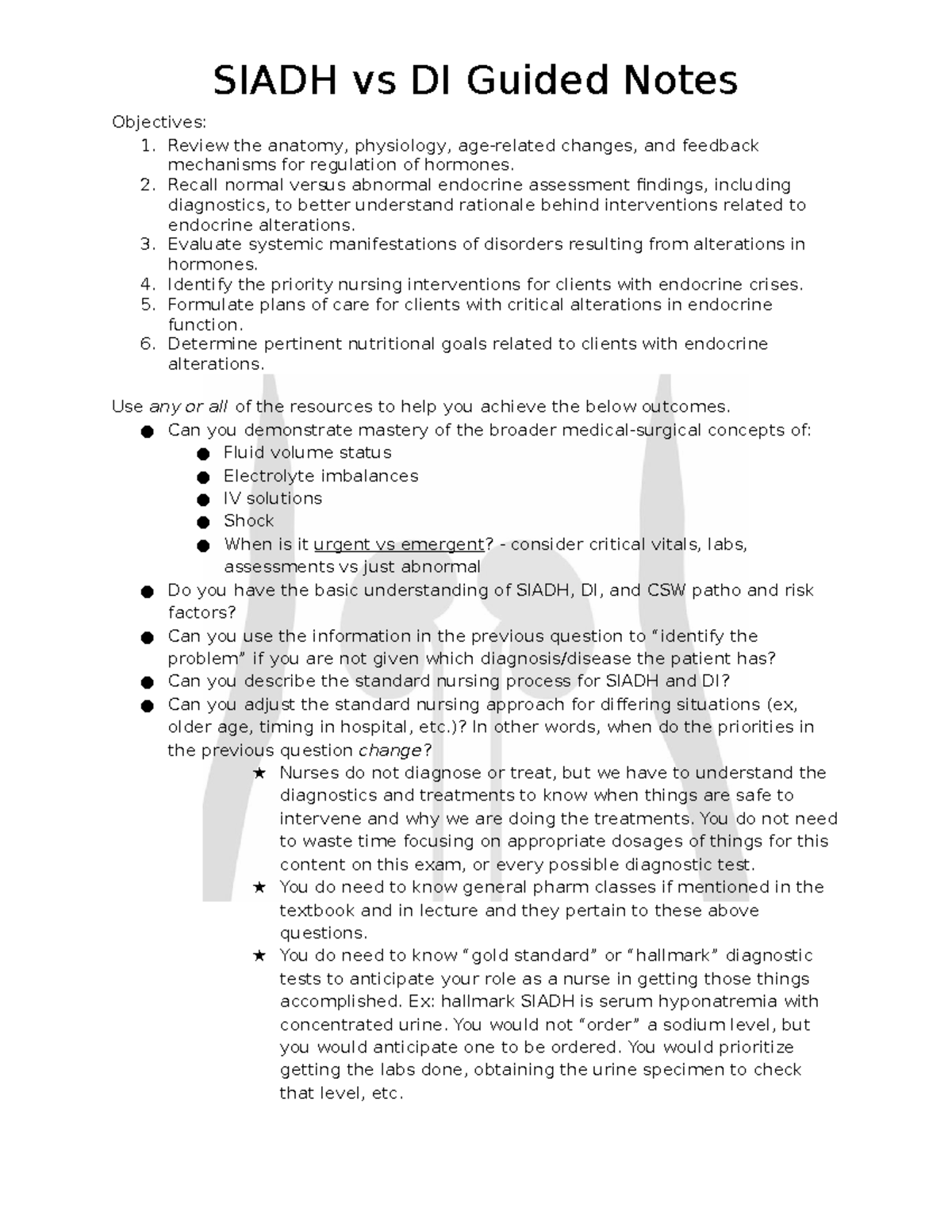 Guided Notes Siadh vs DI - Objectives: 1. Review the anatomy ...