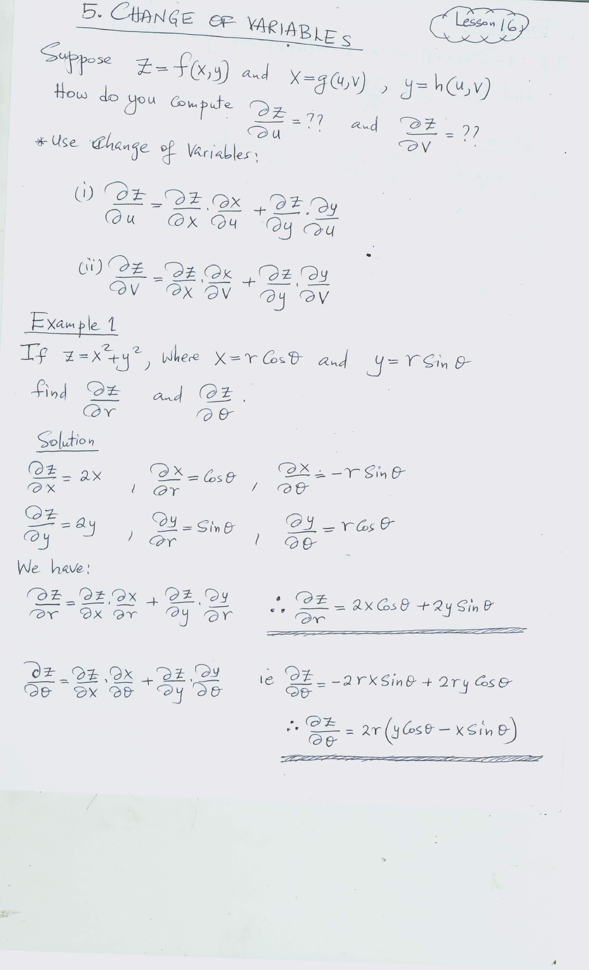 160001 - From lecture Dr Yane - 5. CHANGE OF VARIABLES Lesson 16 ...