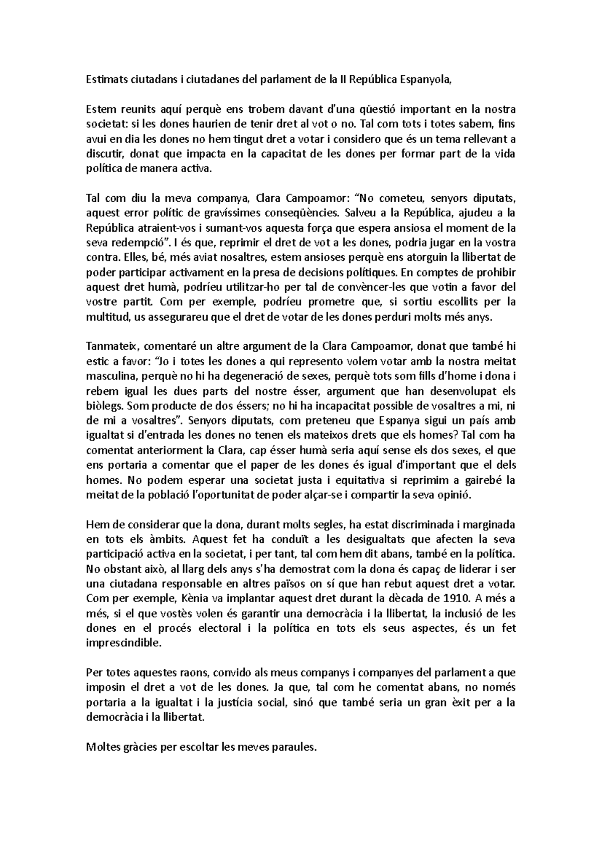 Discurs polític - hola - Estimats ciutadans i ciutadanes del parlament ...