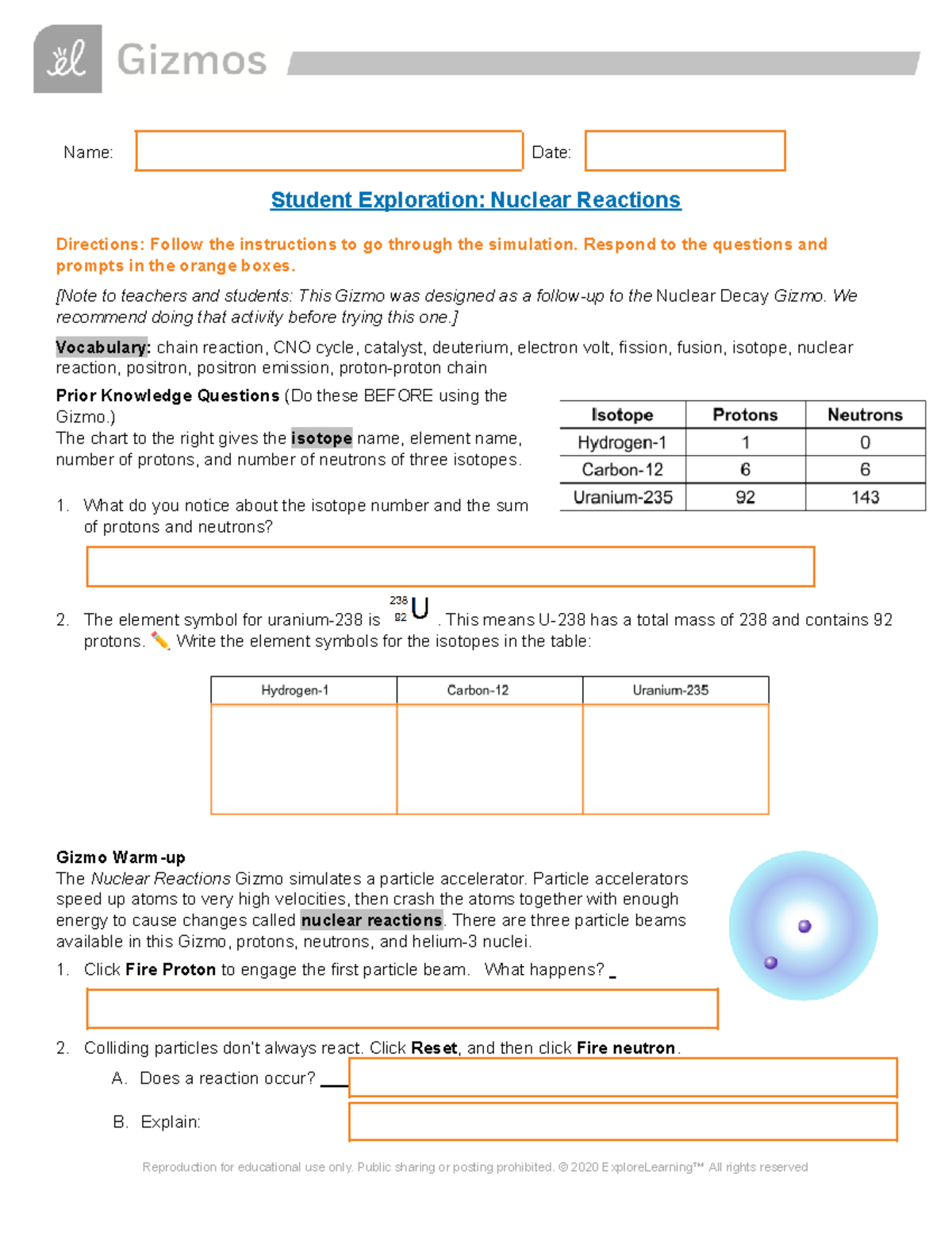 Nuclear Reactions SE - Name: Date: Student Exploration: Nuclear ...