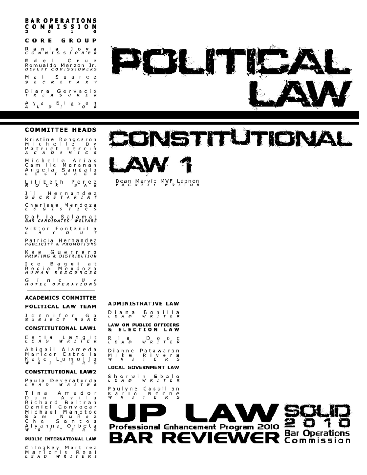 UP 2012 Political Law Constitutional 1 - Table of Contents ...