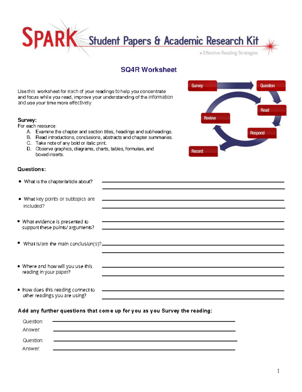 SQ4R Worksheet - 1 SQ4R Worksheet Use this worksheet for each of your ...