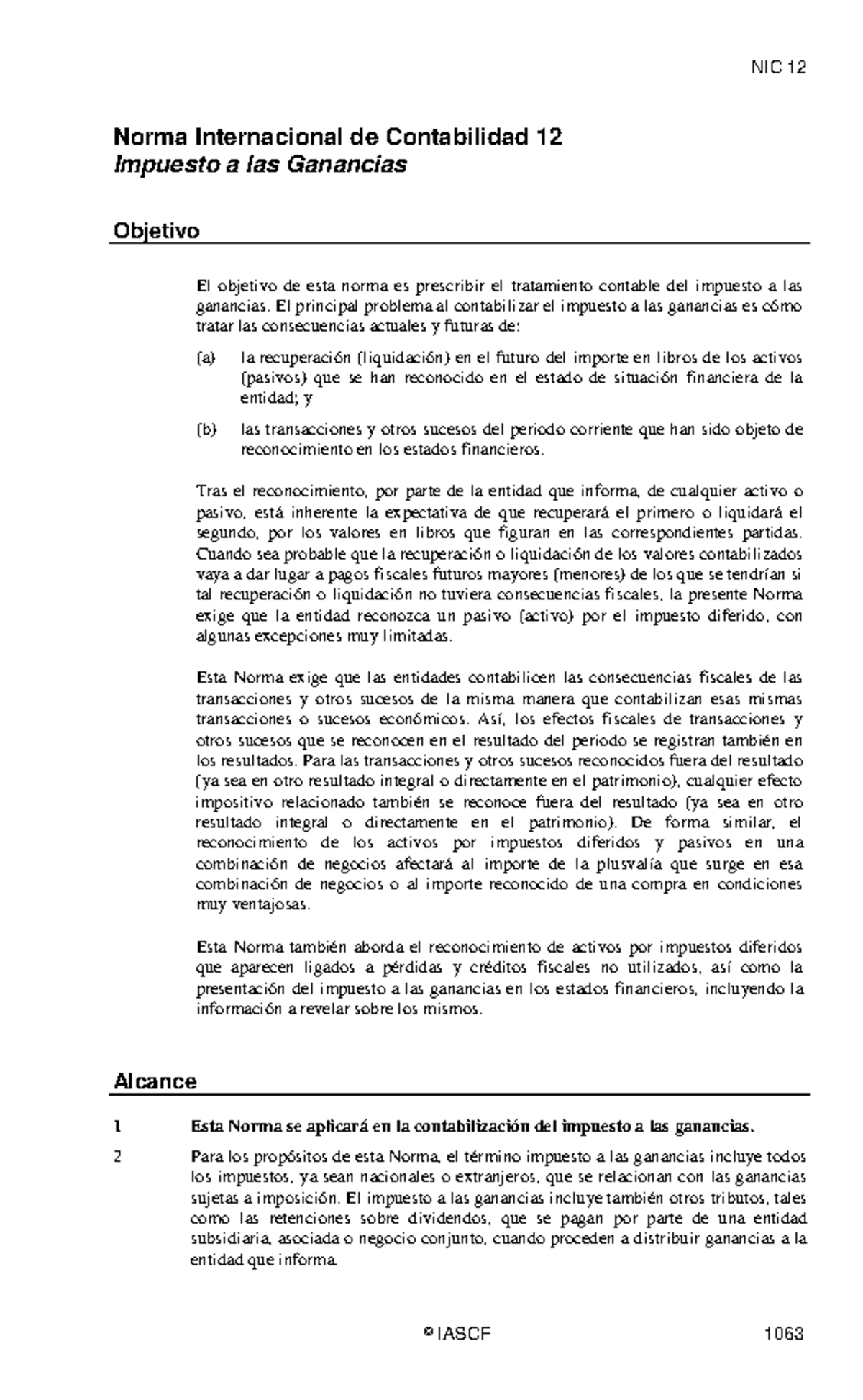 12 NIC - NIC 12 - Norma Internacional de Contabilidad 12 Objetivo ...