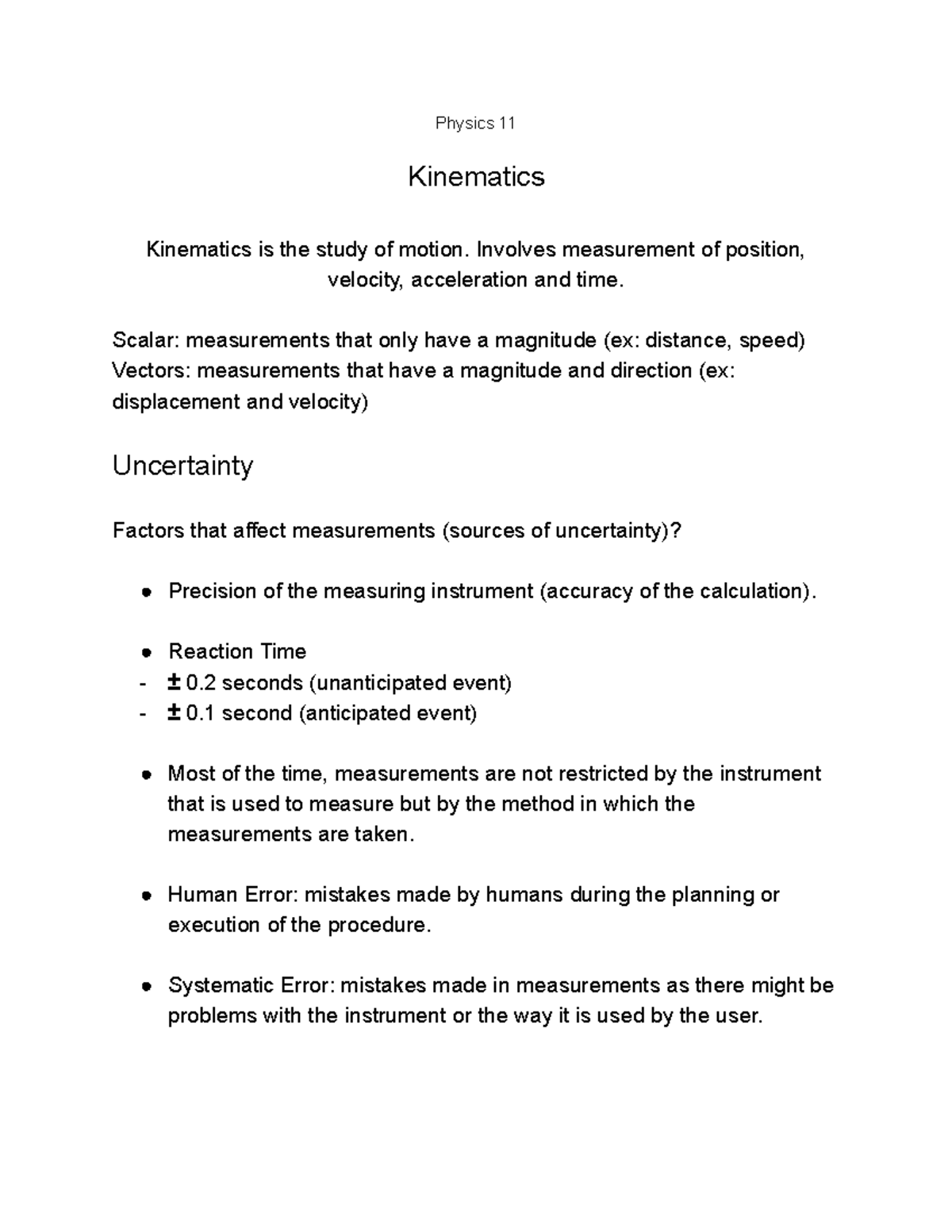 Physics 11 Kinematics - Physics 11 Kinematics Kinematics is the study ...