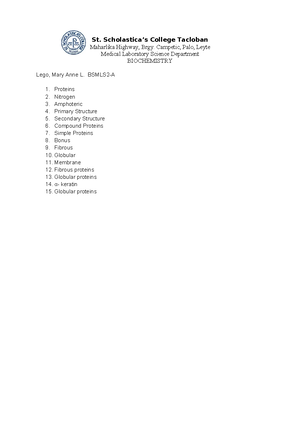 Biochemistry- Midterms - BIOCHEMISTRY SSCT – College of Nursing 1 st ...