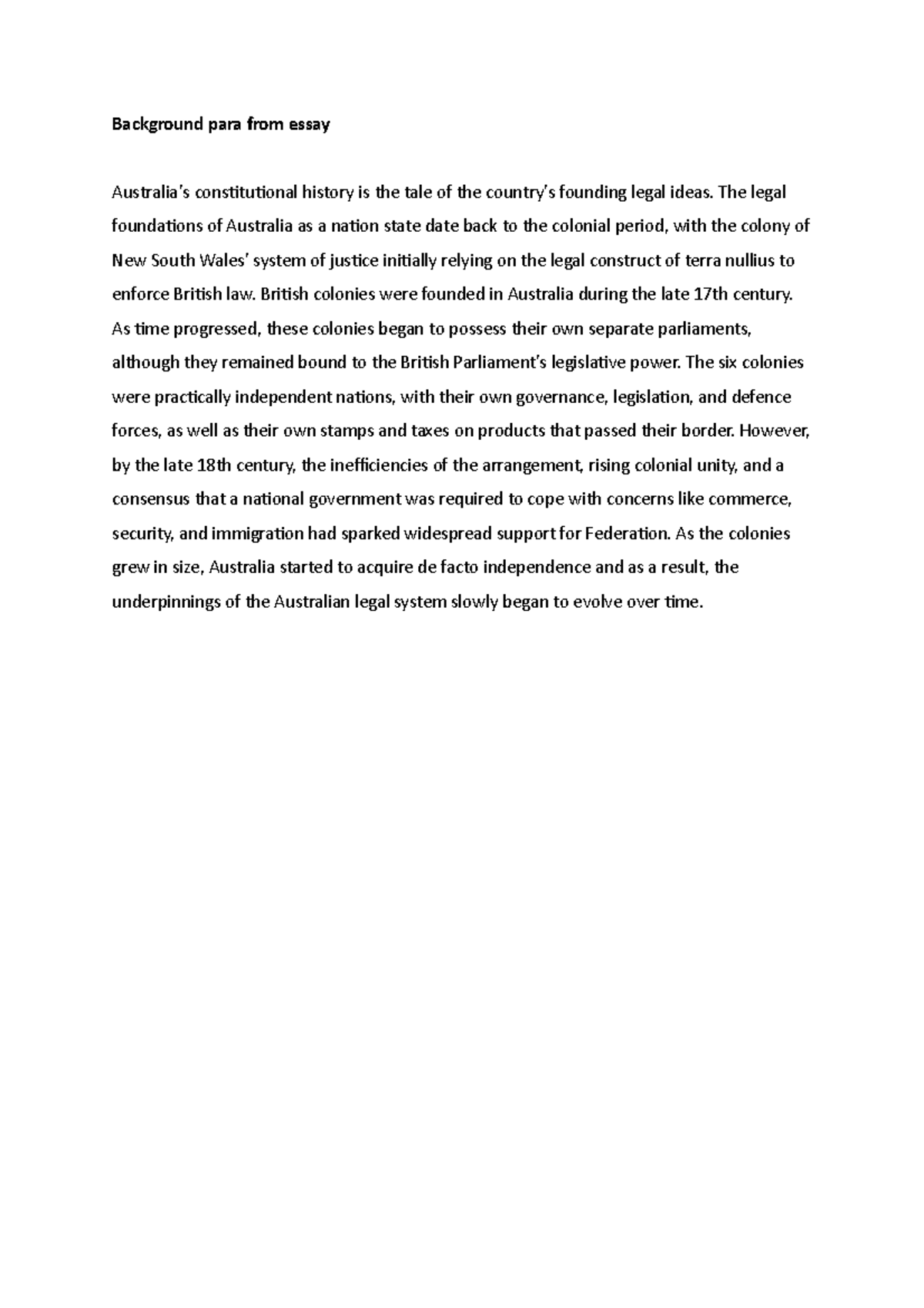Background para from essay - Background para from essay Australia's ...