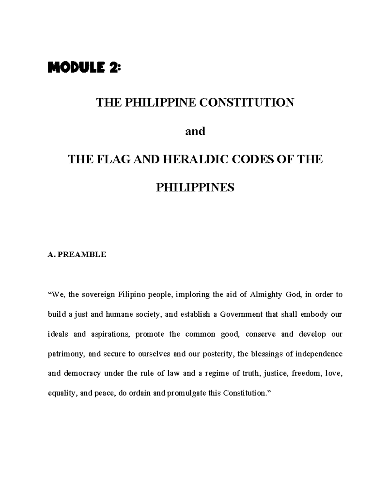 Module 2. Phil. Consti.Flag Heraldic Code - MODULE 2: THE PHILIPPINE CONSTITUTION and THE FLAG ...
